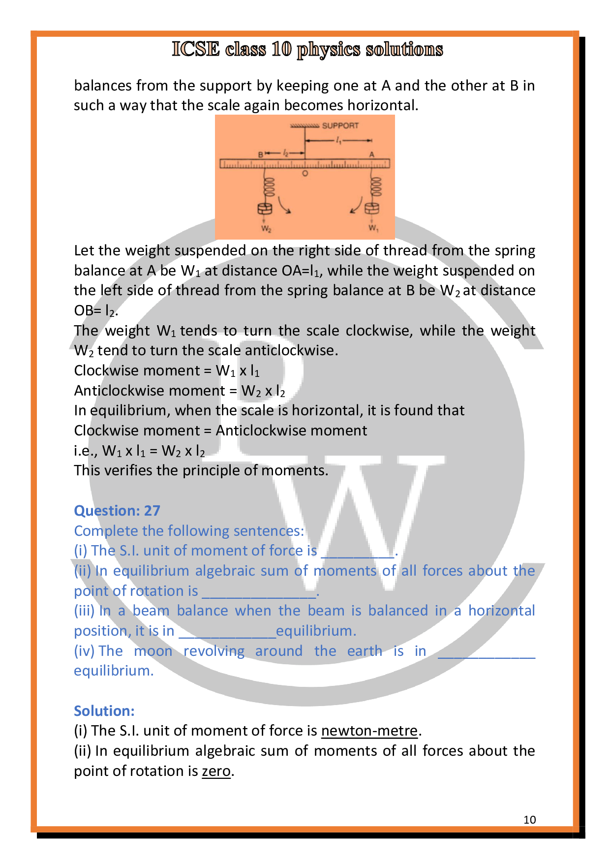 Solutions of Chapter-1 Force for ICSE class 10 Physics | PW