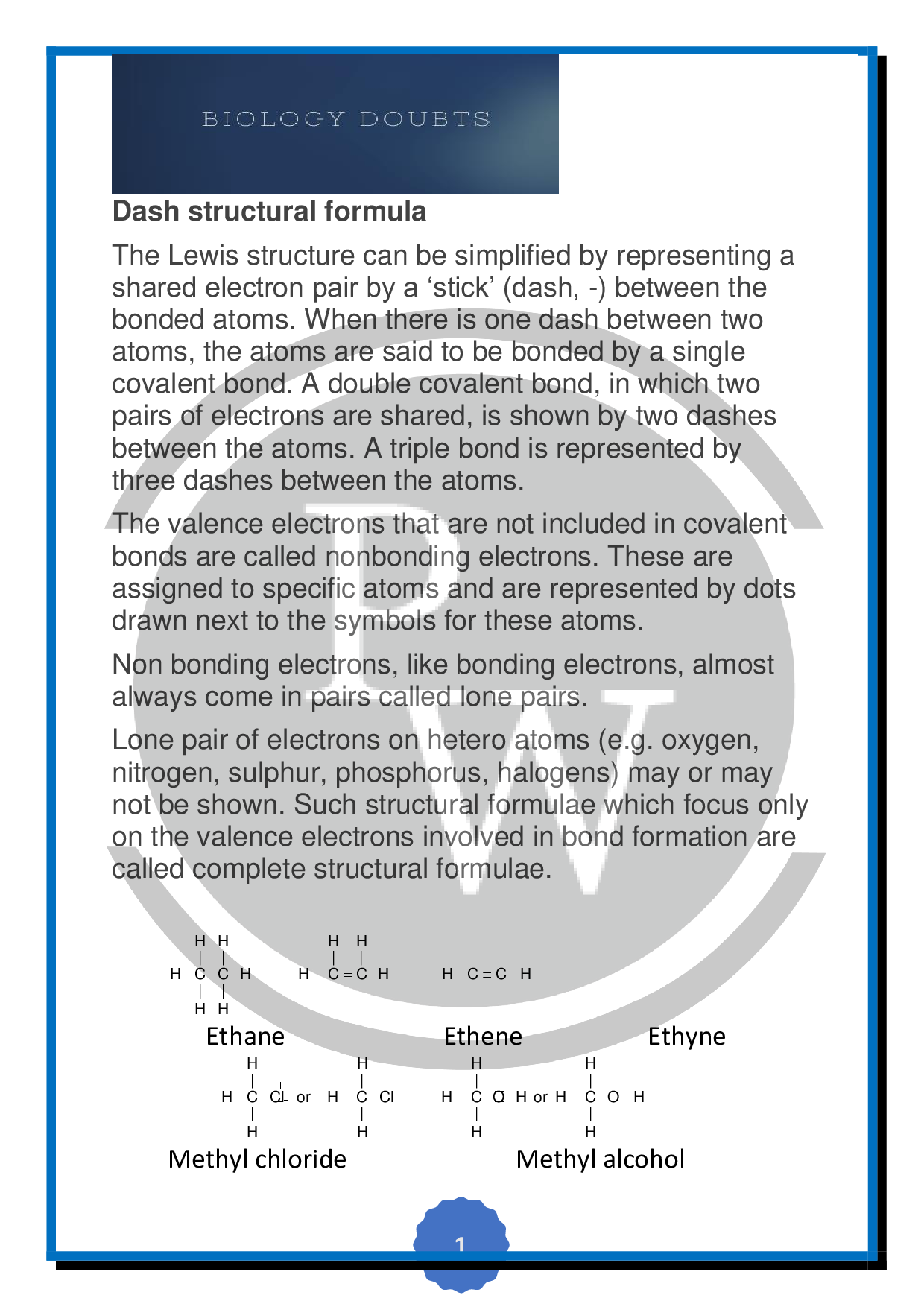 What is a Dash structural formula in organic chemistry give an example ...