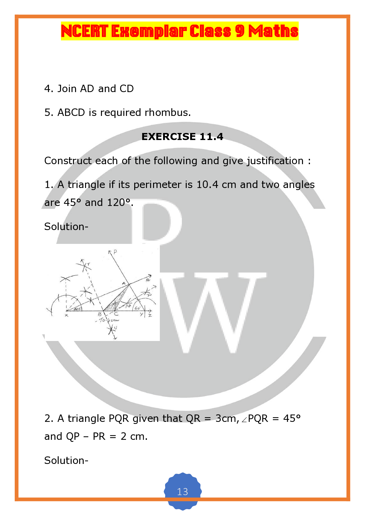 Class 9 Maths Chapter 11 Constructions Solutions NCERT Exemplar PW Class 9 Maths Chapter 11 Constructions Solutions NCERT Exemplar PW