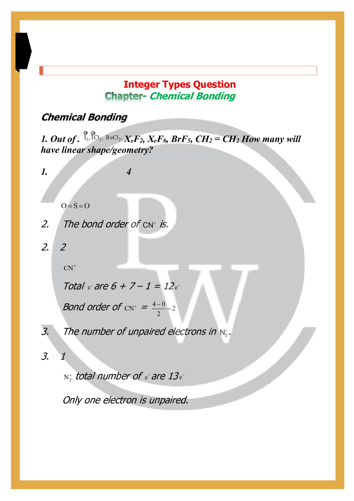 Integer type questions with solutions of Chemical Bonding |Physics Wallah