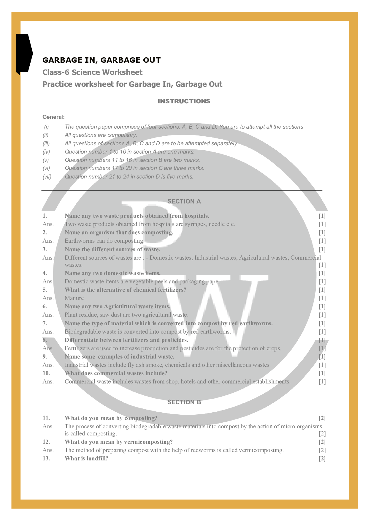 class 6 science worksheets Chapter 16-Garbage In, Garbage Out |PW