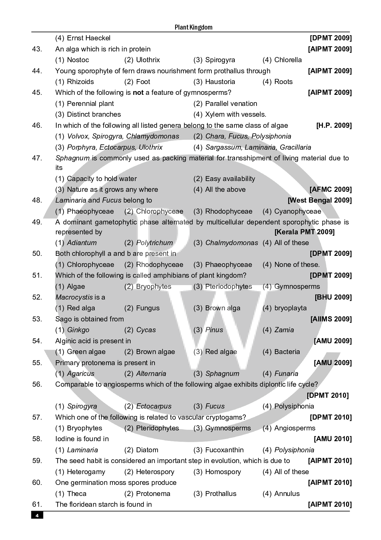 Neet Biology Classification Of Plant Kingdom Mcqs Set A NEET Biology ...