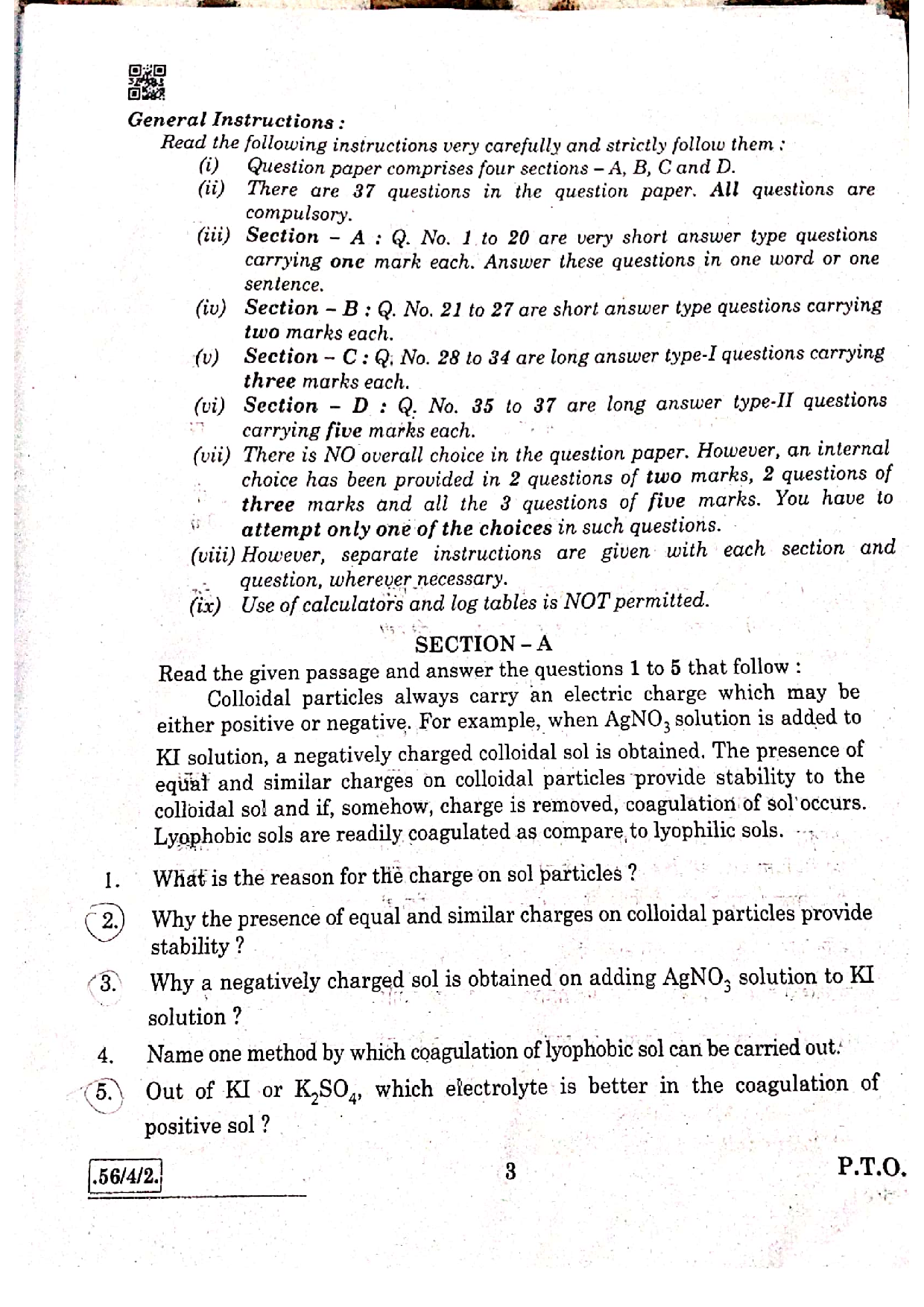 Class 12 Chemistry Year 2020 CBSE previous Year question papers | PW