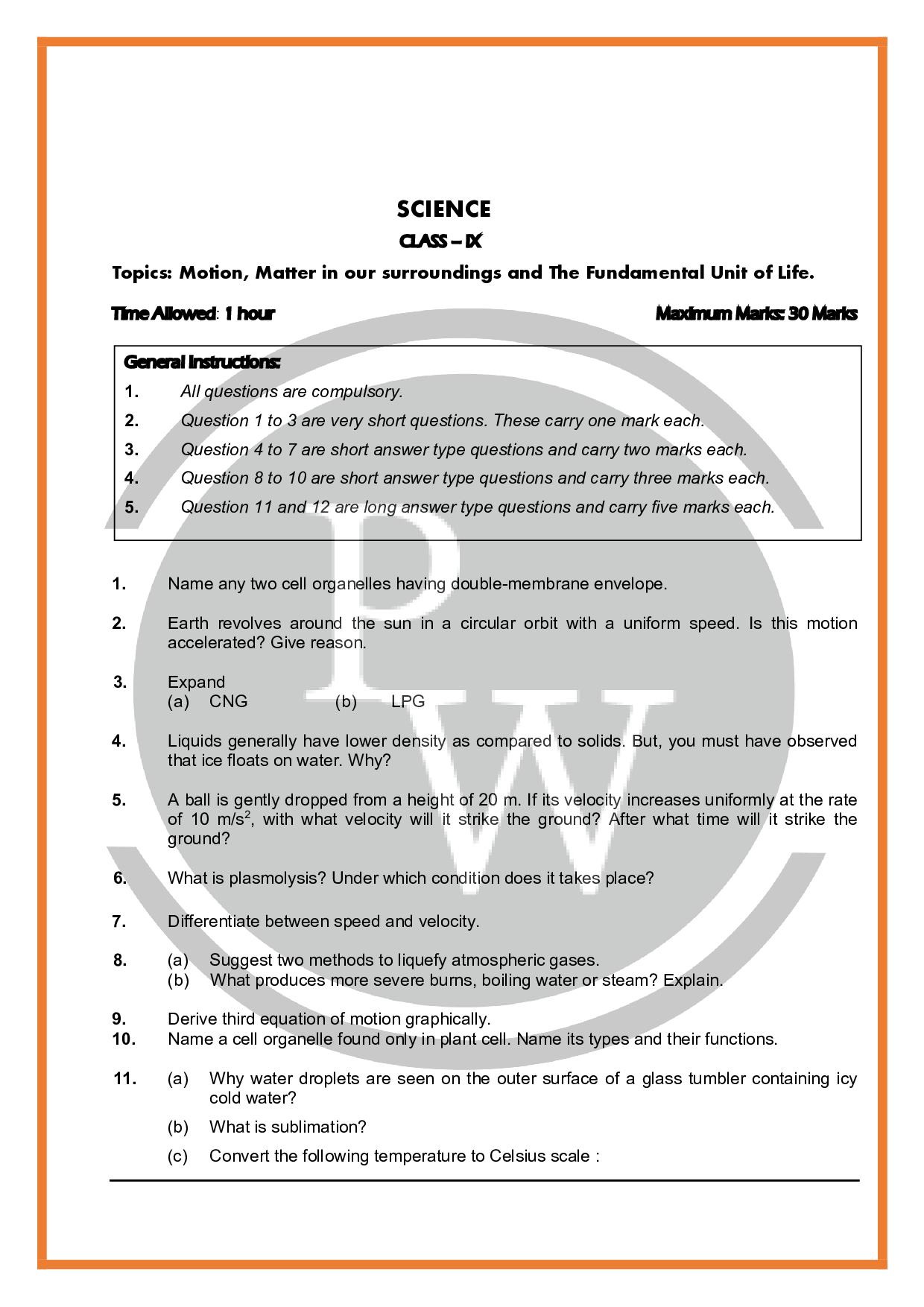 CBSE Sample Paper-3 class 9 Science with solution | Physics Wallah