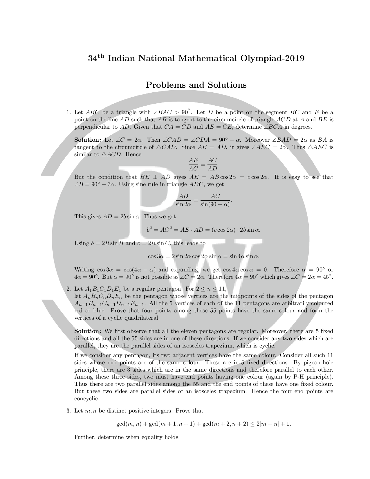 INMO previous year papers-2019 |Physics Wallah