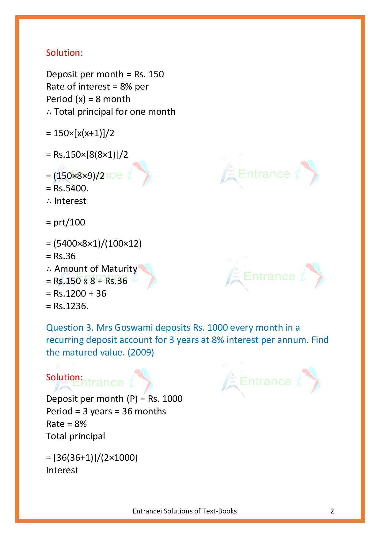 ML Aggarwal Class 10 solutions For Chapter-2 Banking | Entrancei