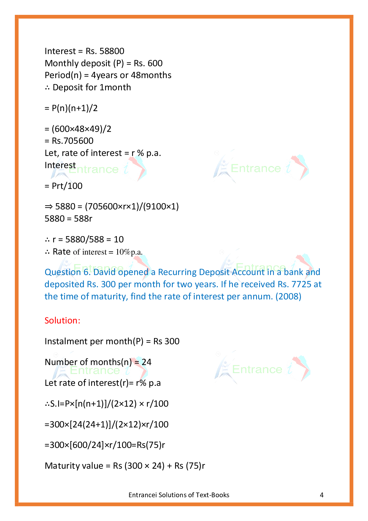 ML Aggarwal Class 10 solutions For Chapter-2 Banking | Entrancei