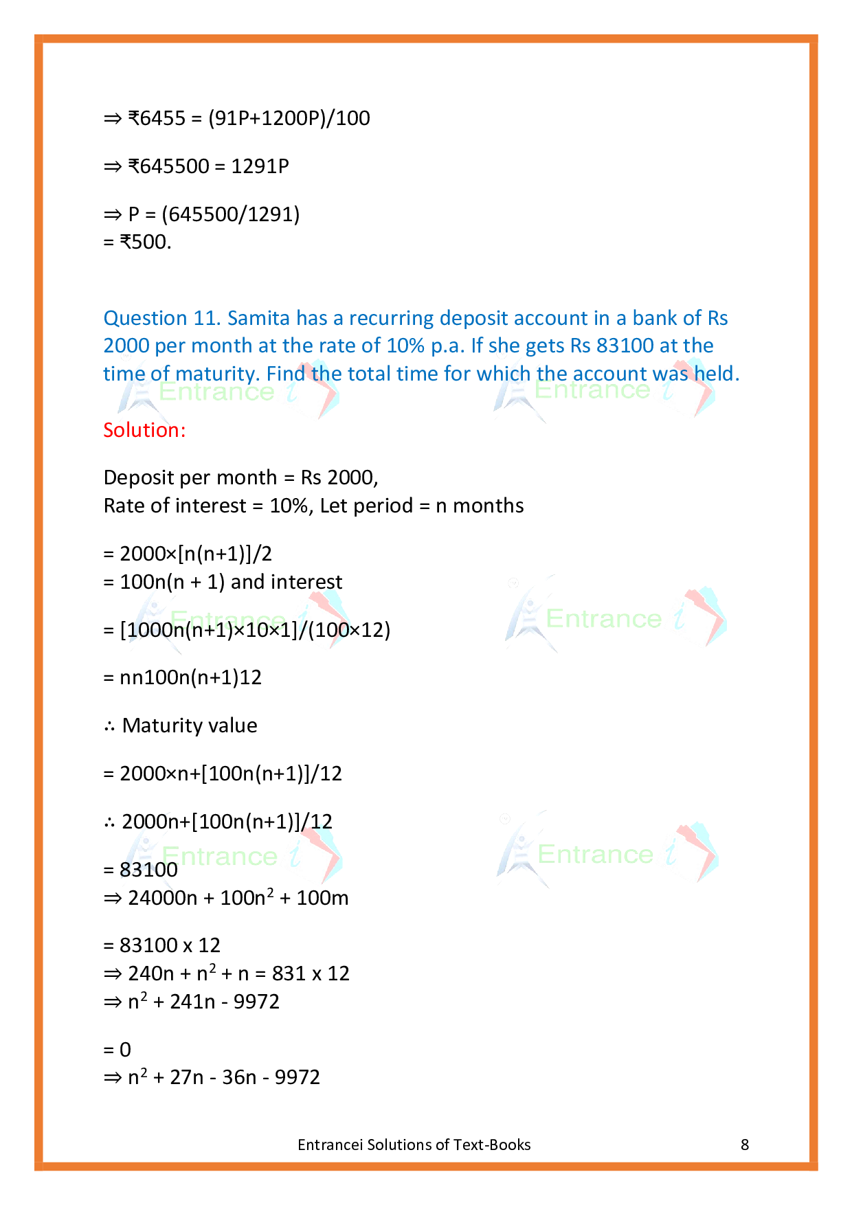 ML Aggarwal Class 10 solutions For Chapter-2 Banking | Entrancei