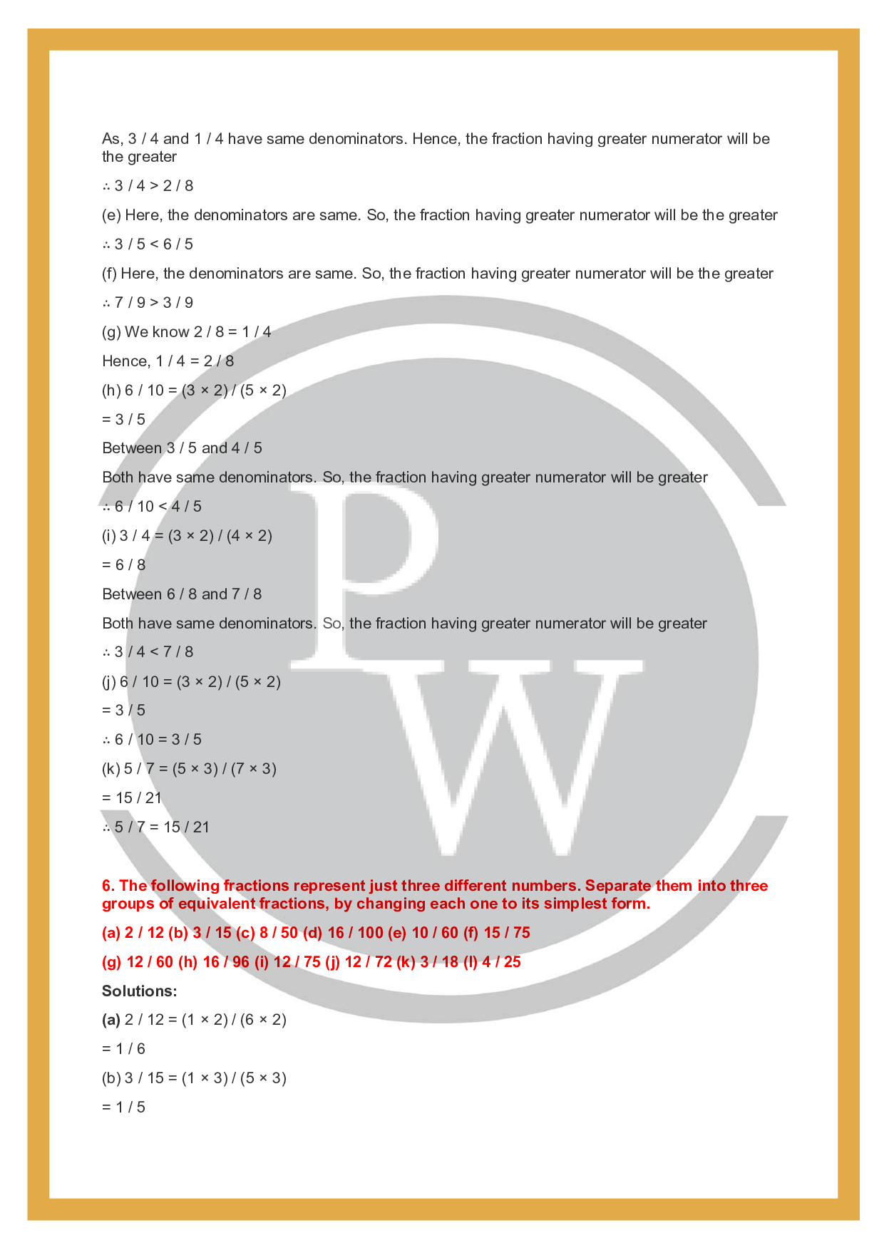 NCERT Solutions For Class 6 Maths Chapter 7 Fractions PW NCERT Solutions For Class 6 Maths Chapter 7 Fractions PW