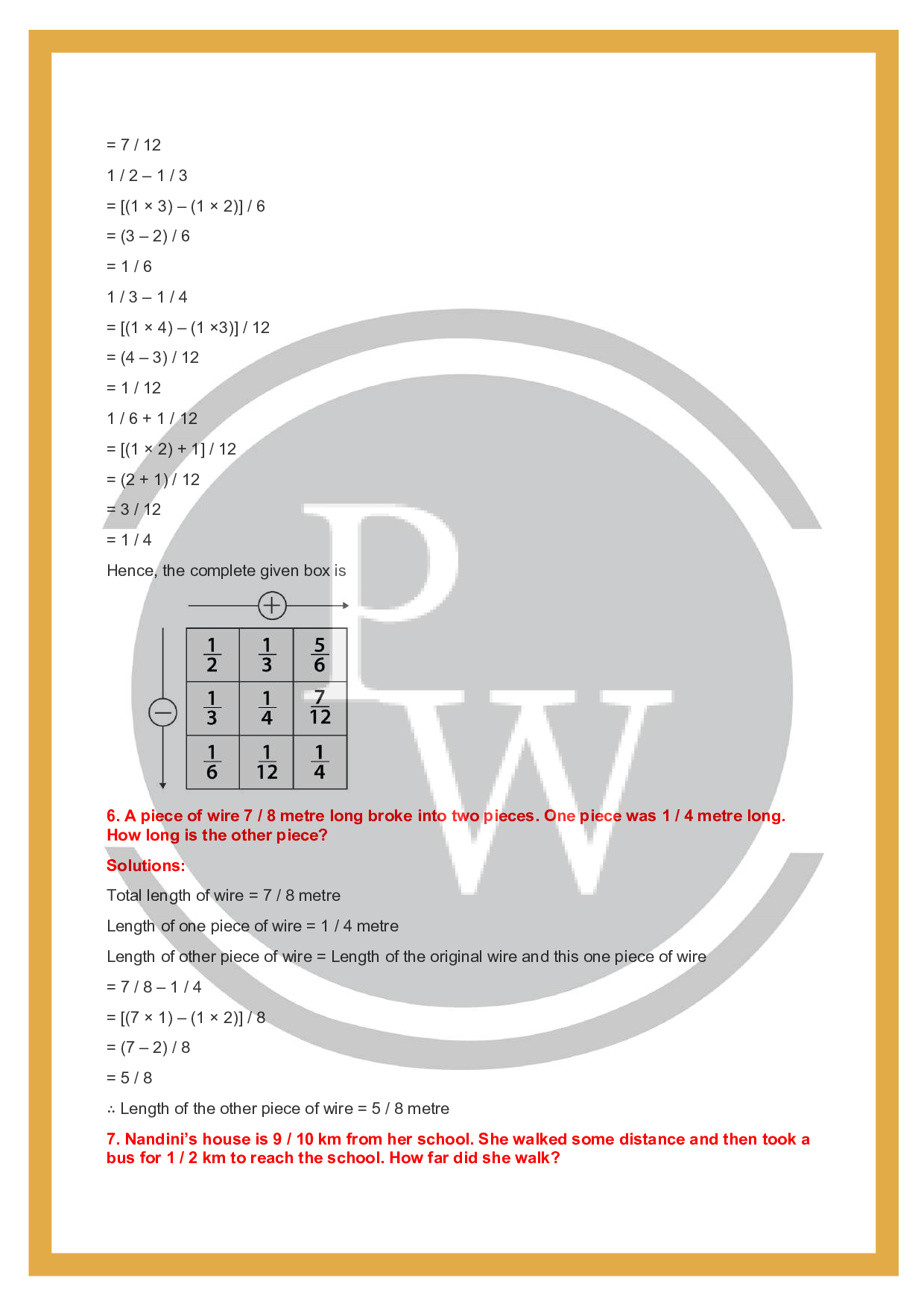 NCERT Solutions For Class 6 Maths Chapter 7 Fractions PW NCERT Solutions For Class 6 Maths Chapter 7 Fractions PW