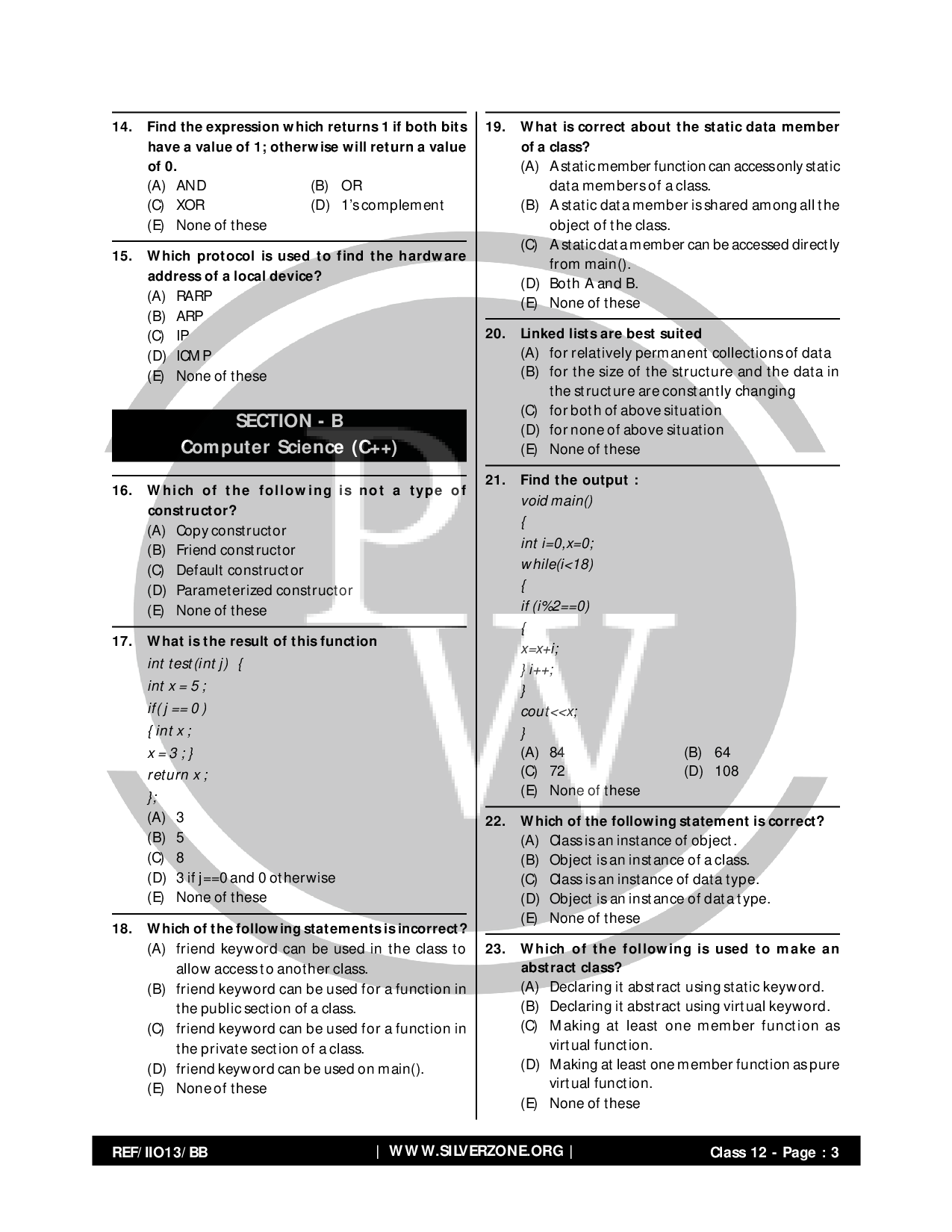 International Informatics Olympiad 2013 Question paper for class 12| Physics wallah