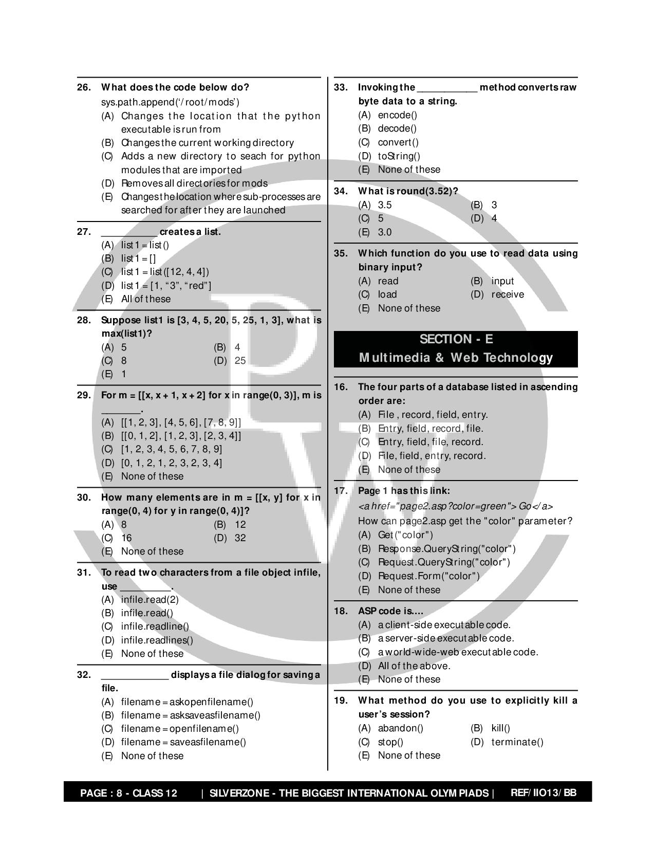 International Informatics Olympiad 2013 Question paper for class 12| Physics wallah