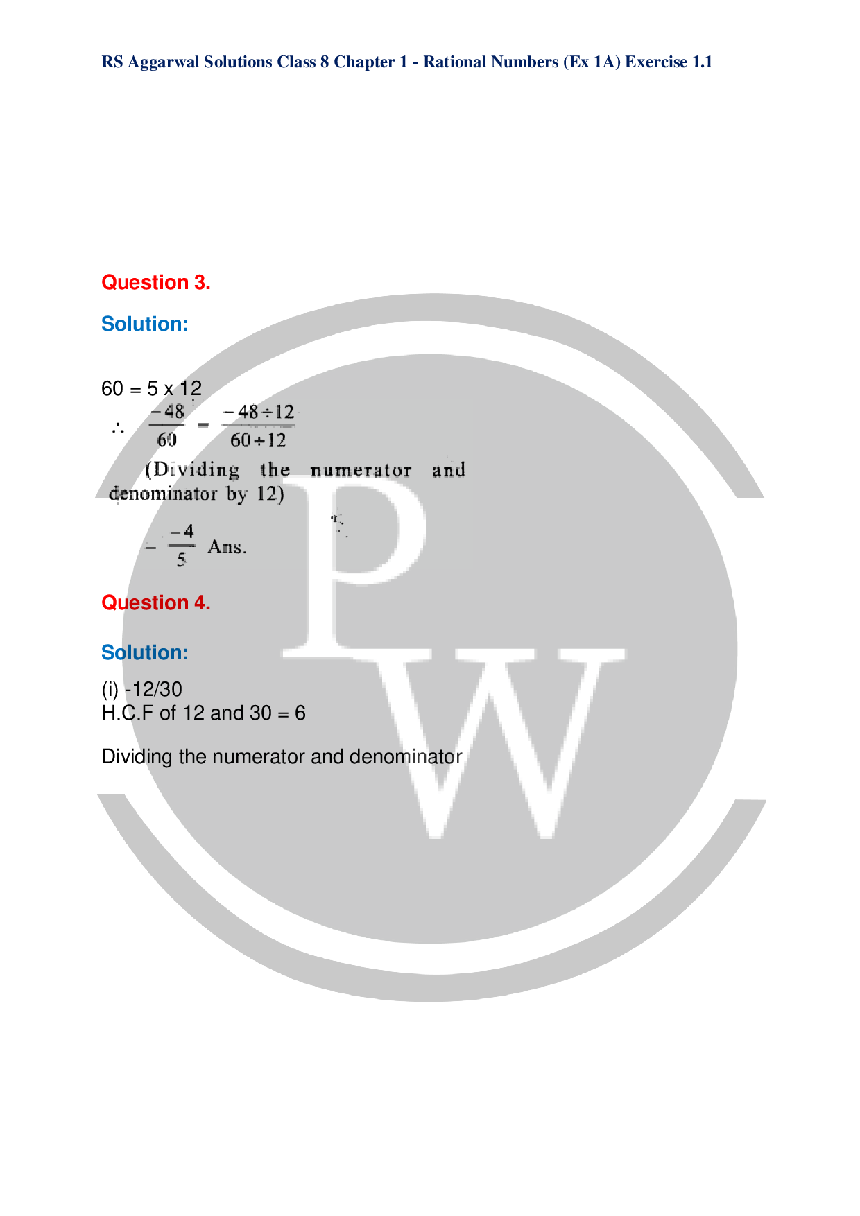 Exercise-1A of RS Aggarwal Class 8 Maths Solutions
