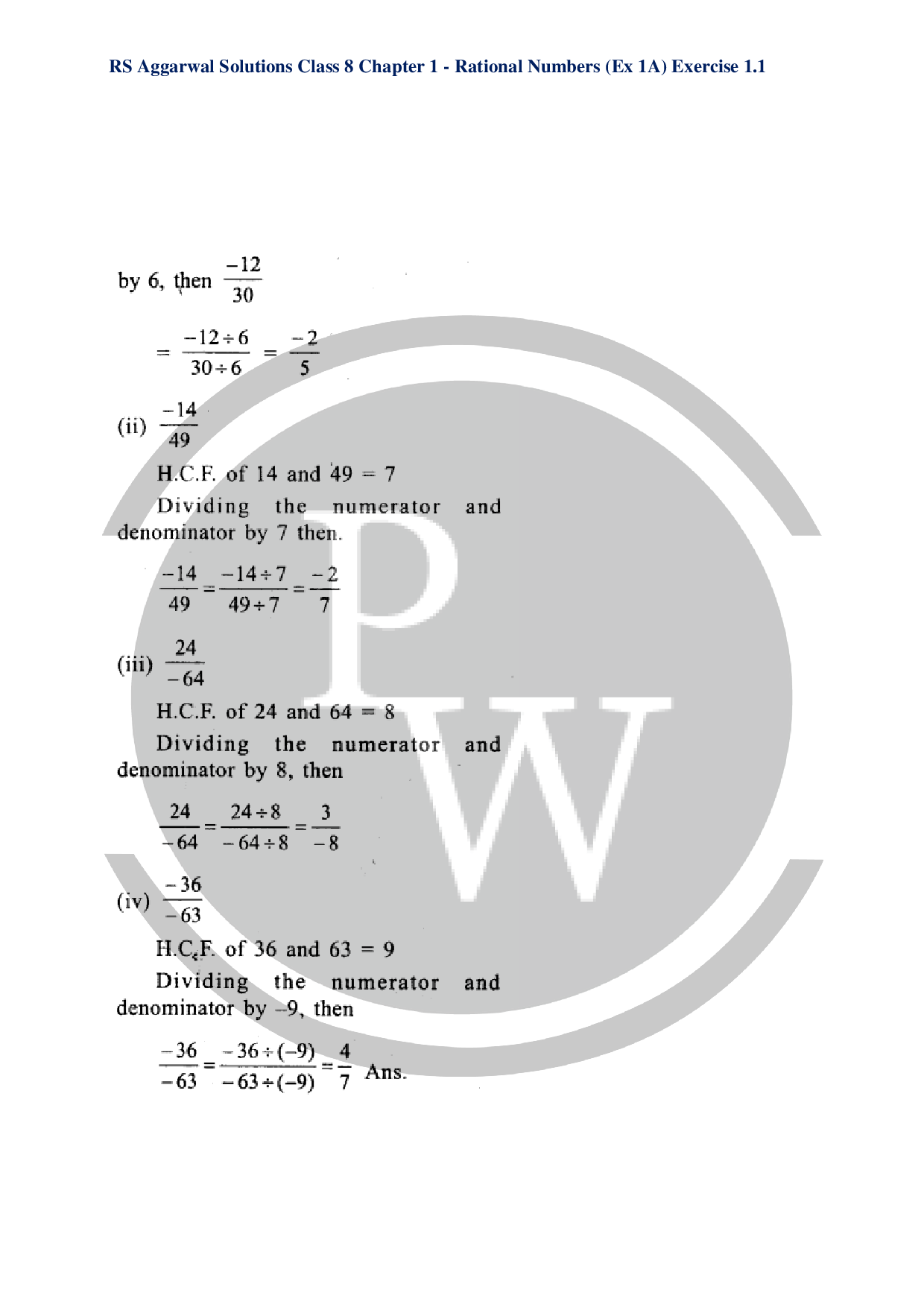 Exercise-1A of RS Aggarwal Class 8 Maths Solutions