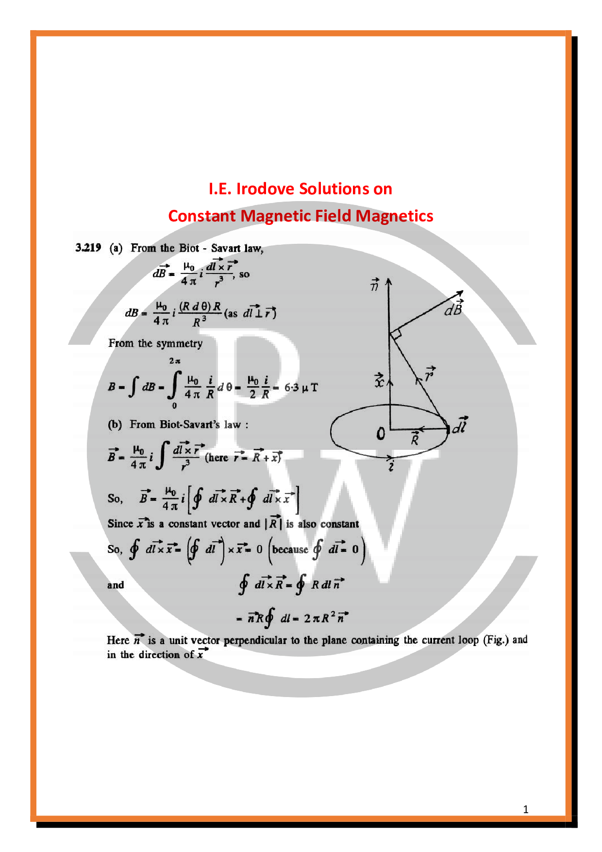 I.E. Irodov Solutions on constant Magnetic field | Magnetics | PW