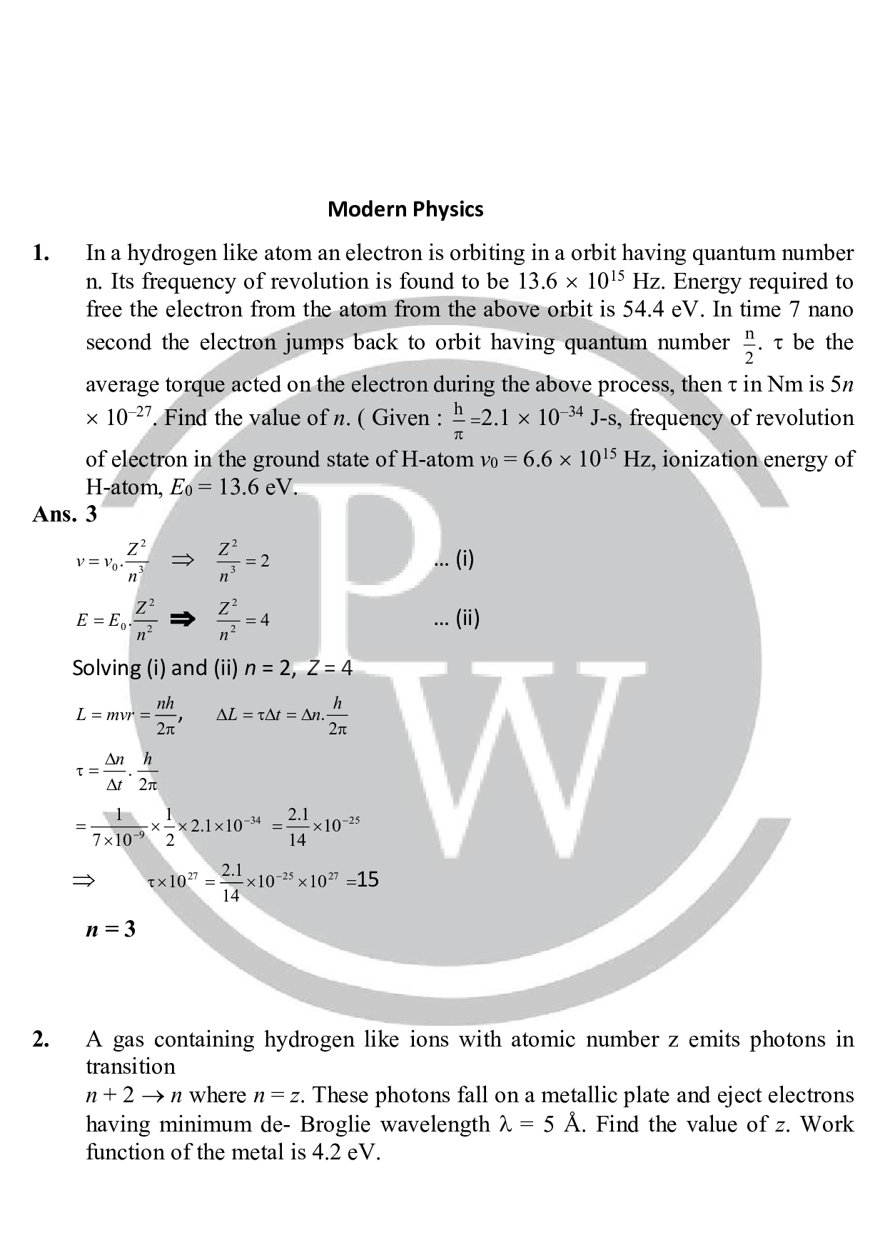 Numerical base question of Modern Physics for JEE Physics|Physics Wallah