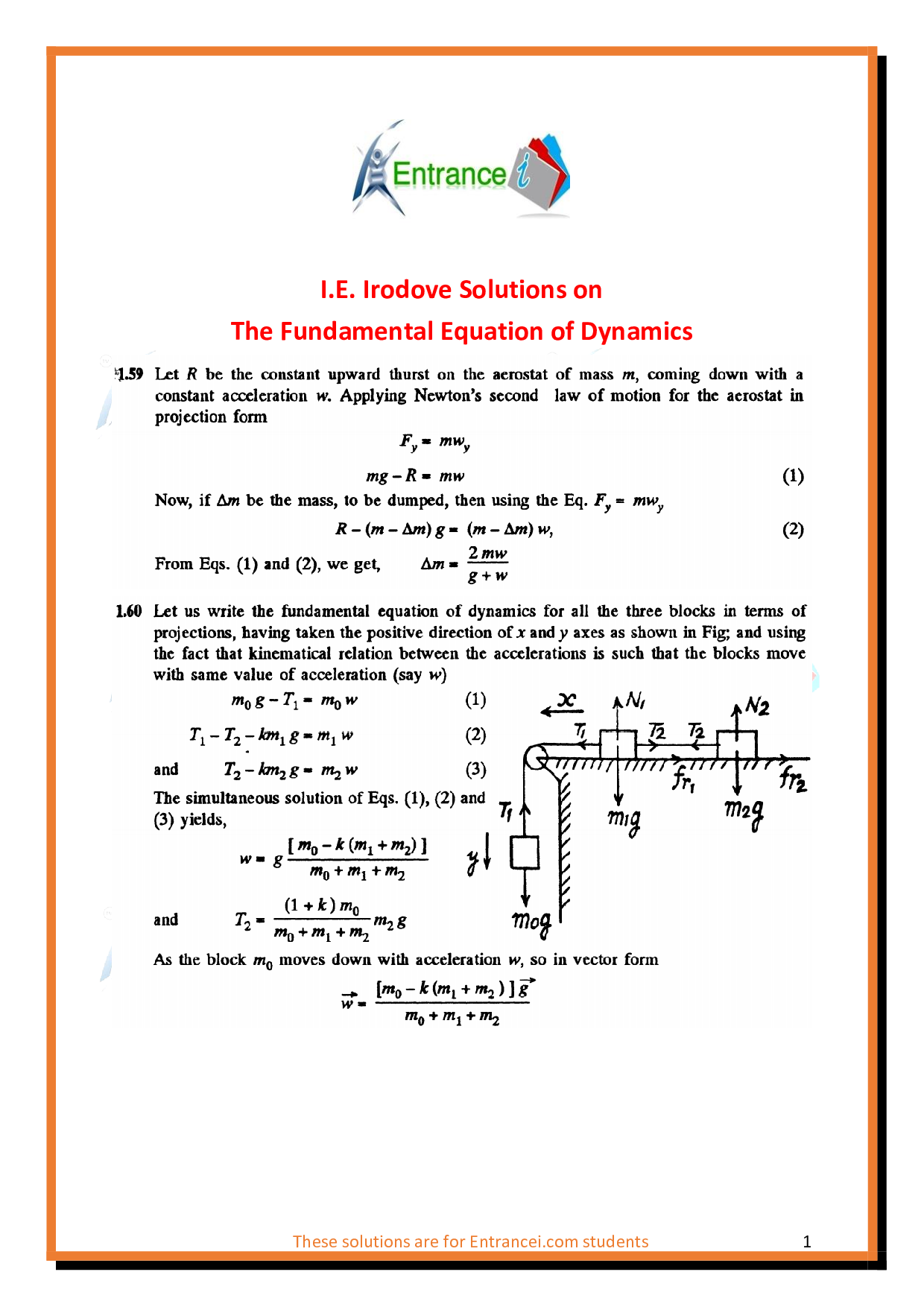 I.E. Irodov Solutions on The Fundamental Equation of Dynamics | PW