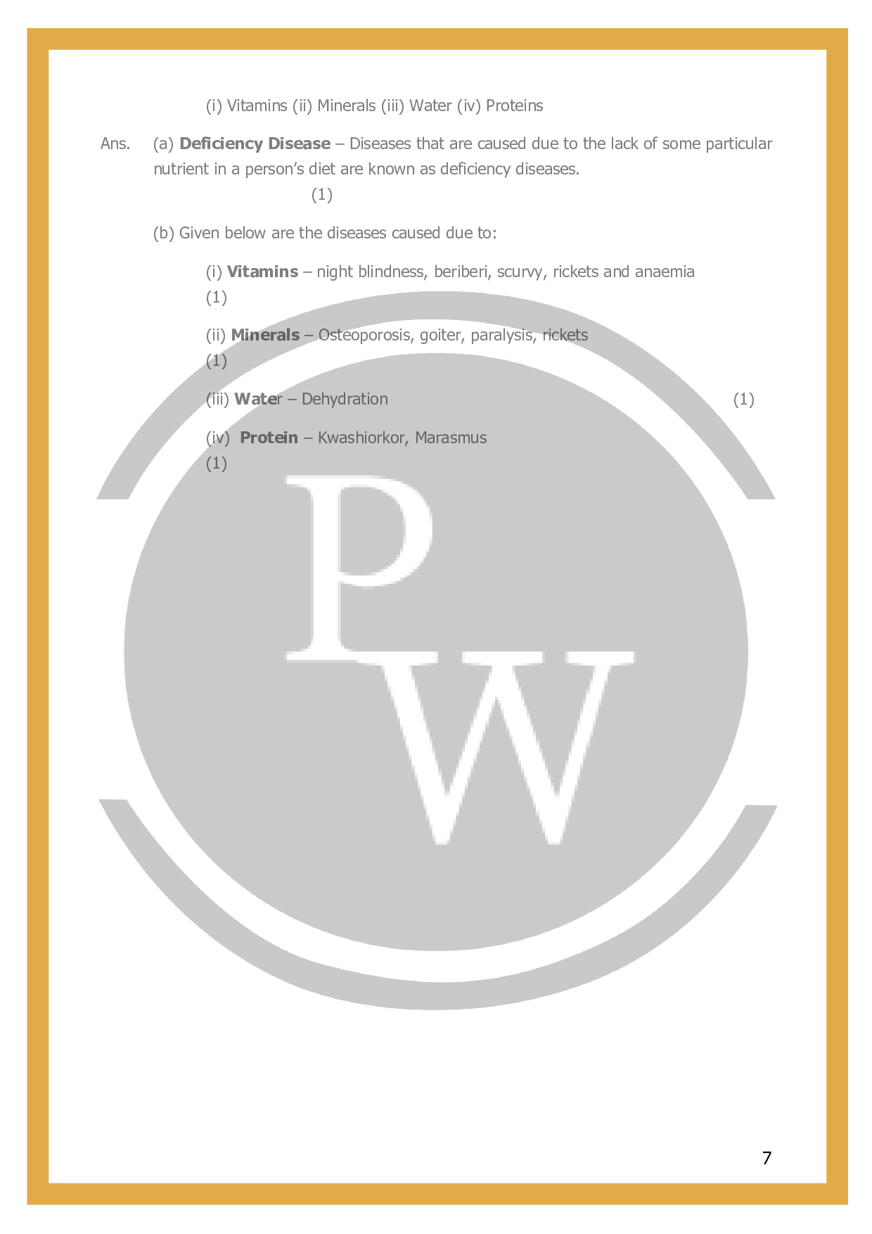 Worksheet for Components of Food Class 6 Science | Physics Wallah