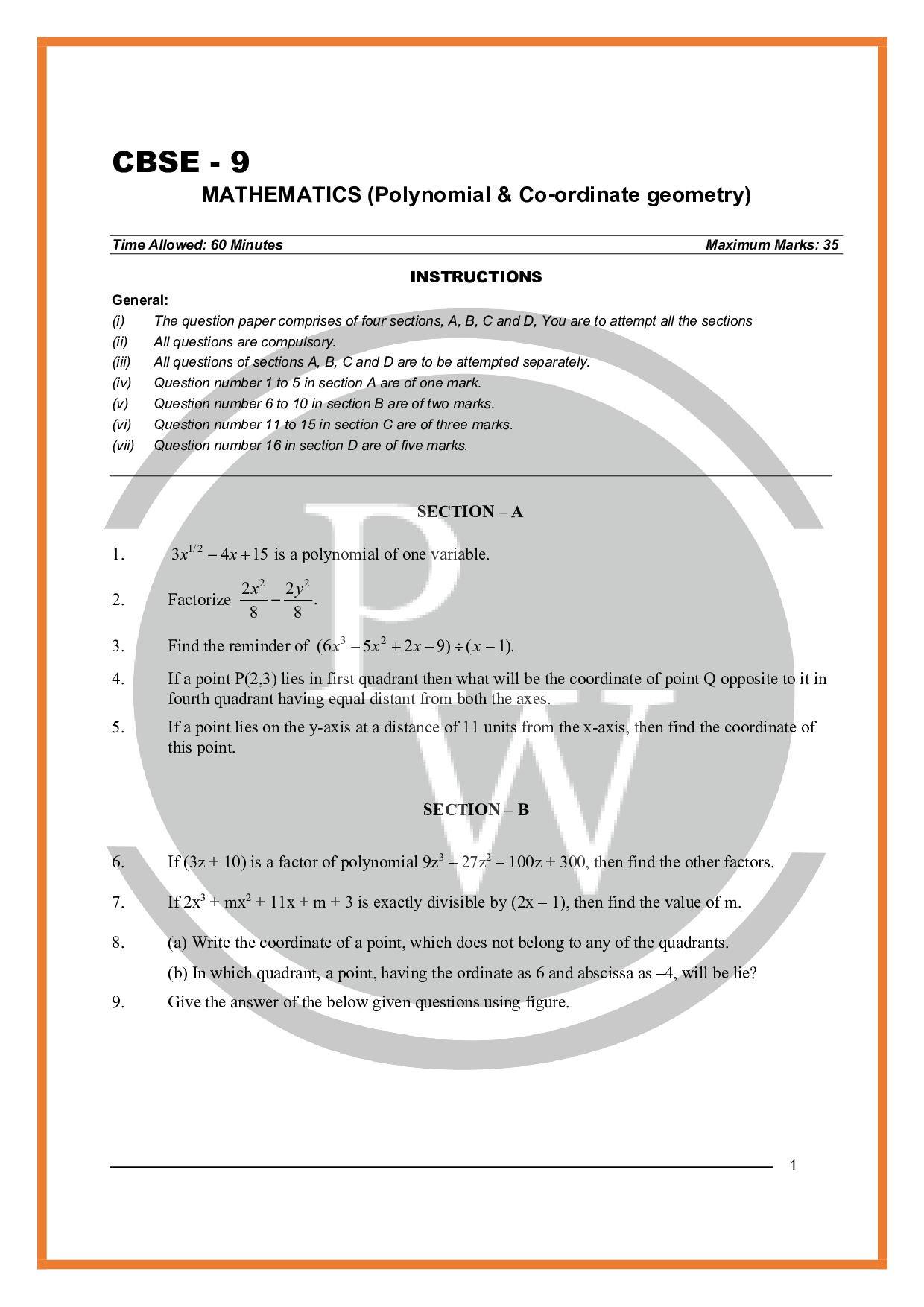 CBSE Sample papers-2 for class 9 Maths with solutions|Physics Wallah