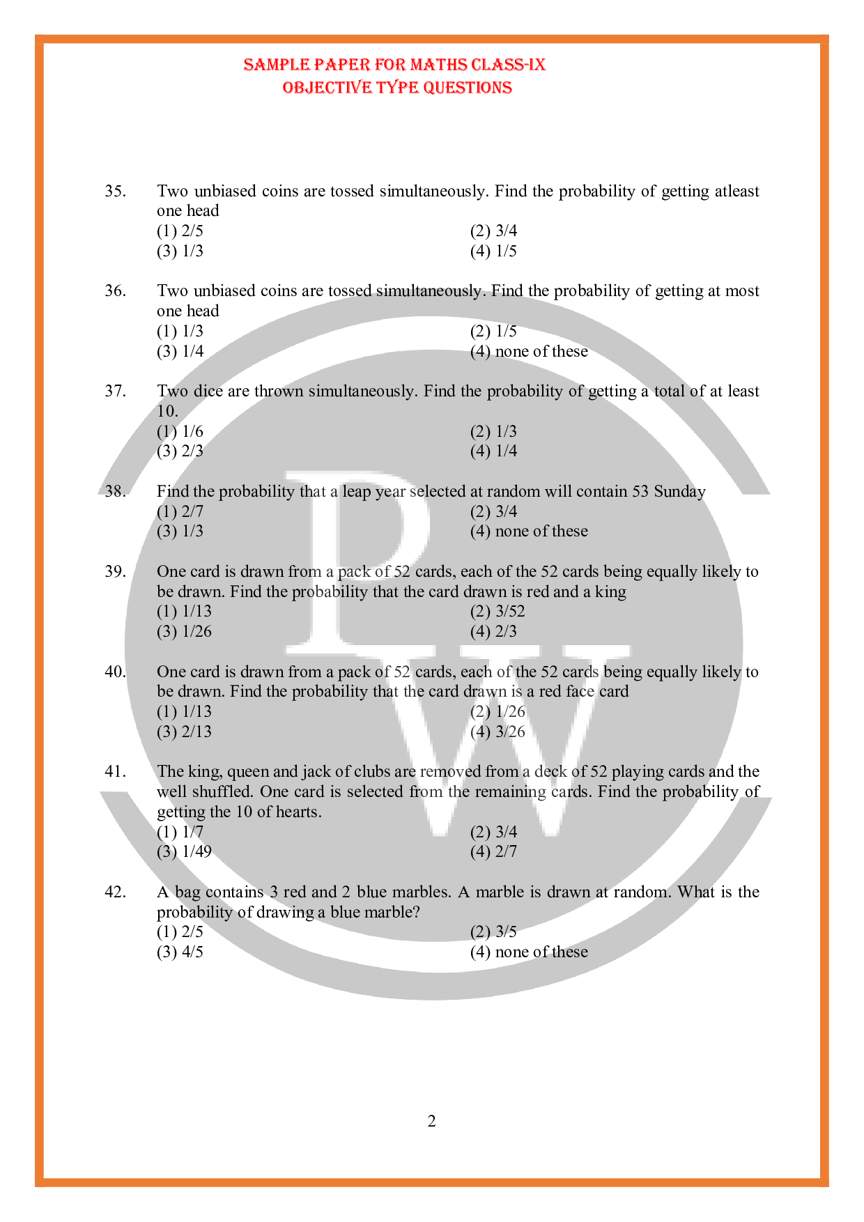 CBSE Sample papers-9 class 9 Maths (Obj. Type) | PW