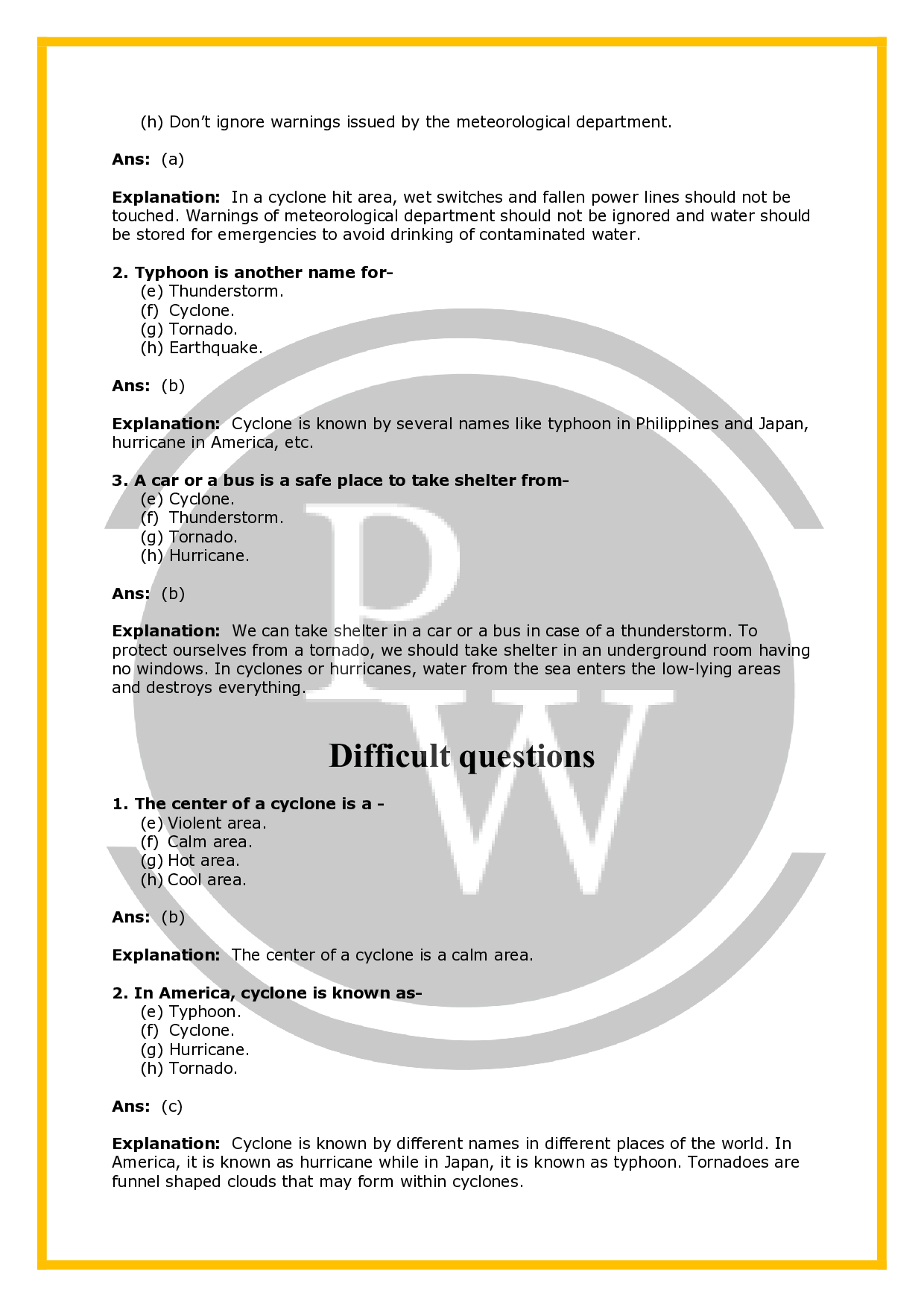 Winds, Storms and Cyclones- MCQ with Solutions | Physics Wallah