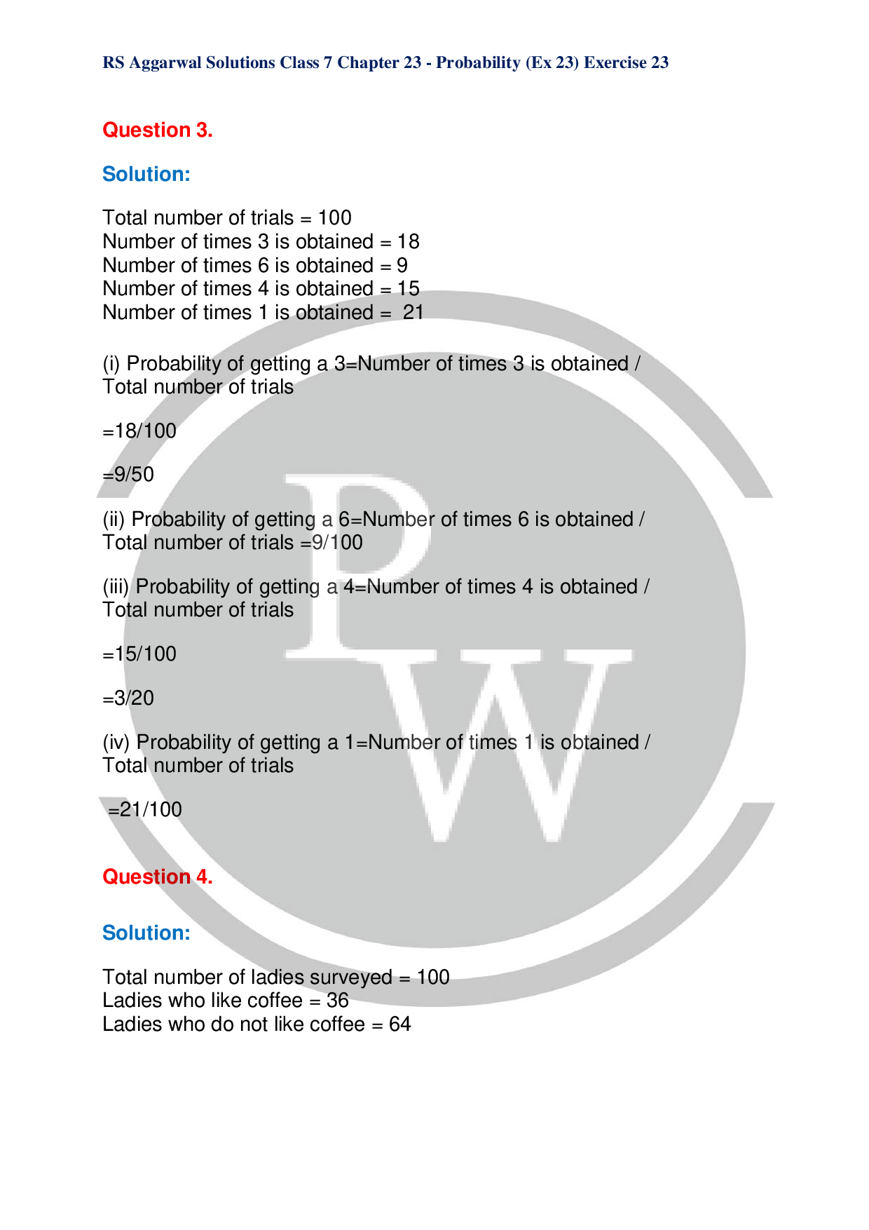 RS Aggarwal Maths Solutions For Probability | Physics Wallah