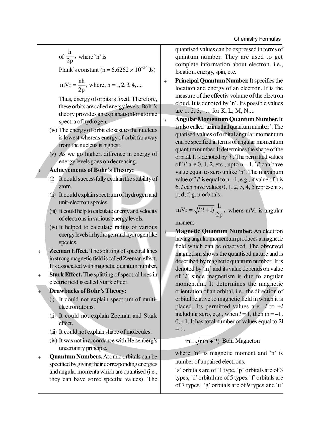 Chemistry Formula for Class 11 Chapter- Atomic Structure | PW