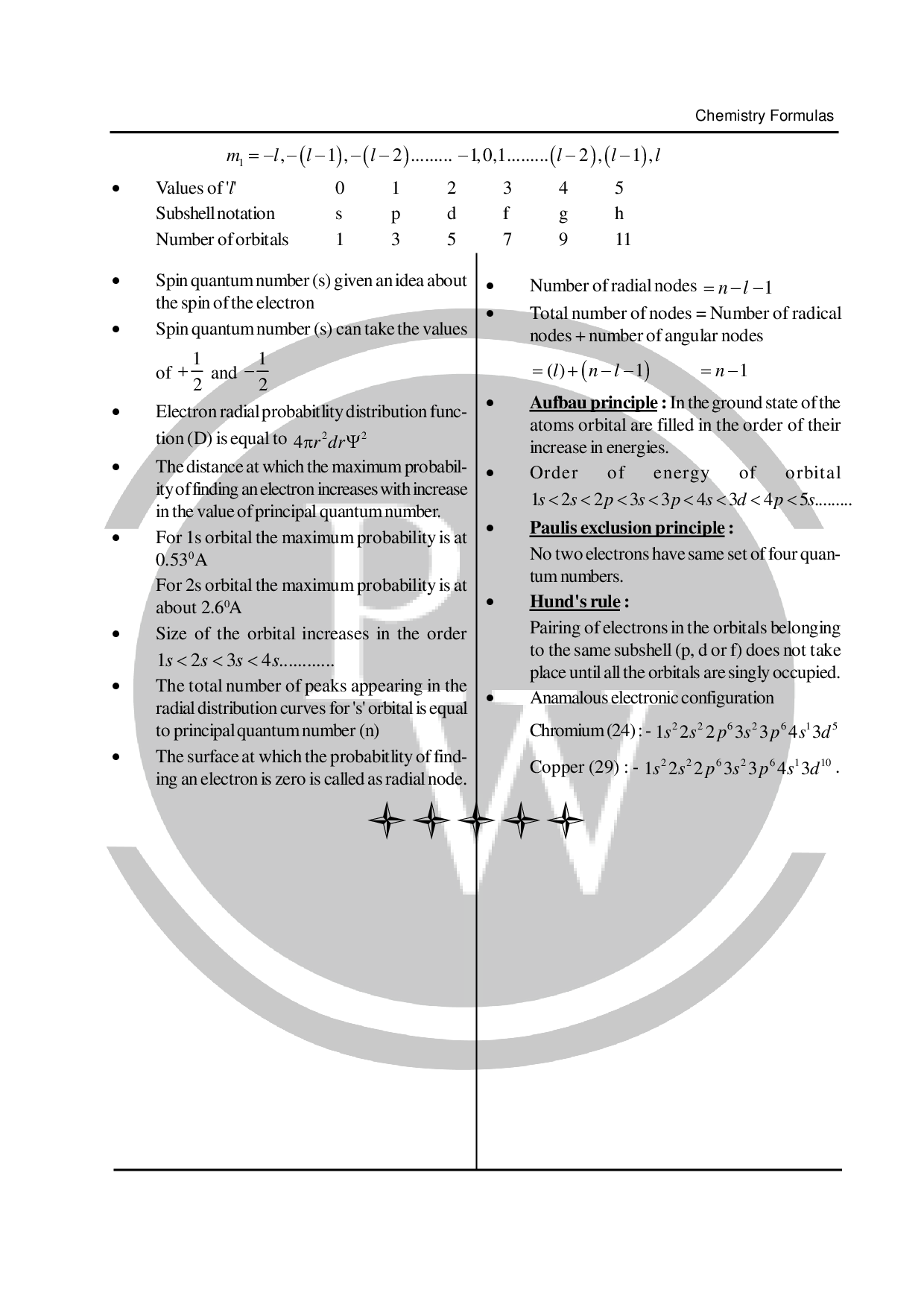 Chemistry Formula for Class 11 Chapter- Atomic Structure | PW