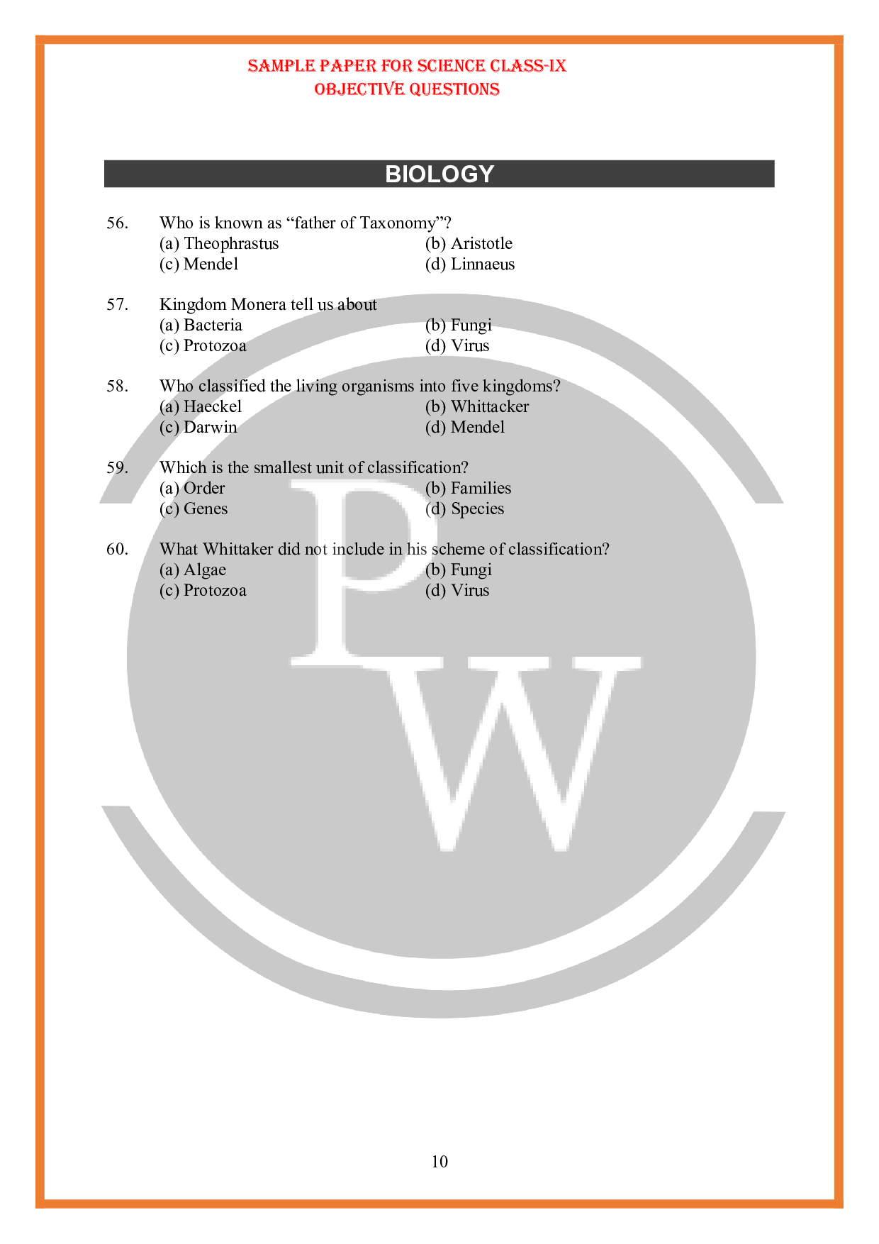 CBSE Sample Paper-7 For Class 9 Science (Objective Type Questions) | PW