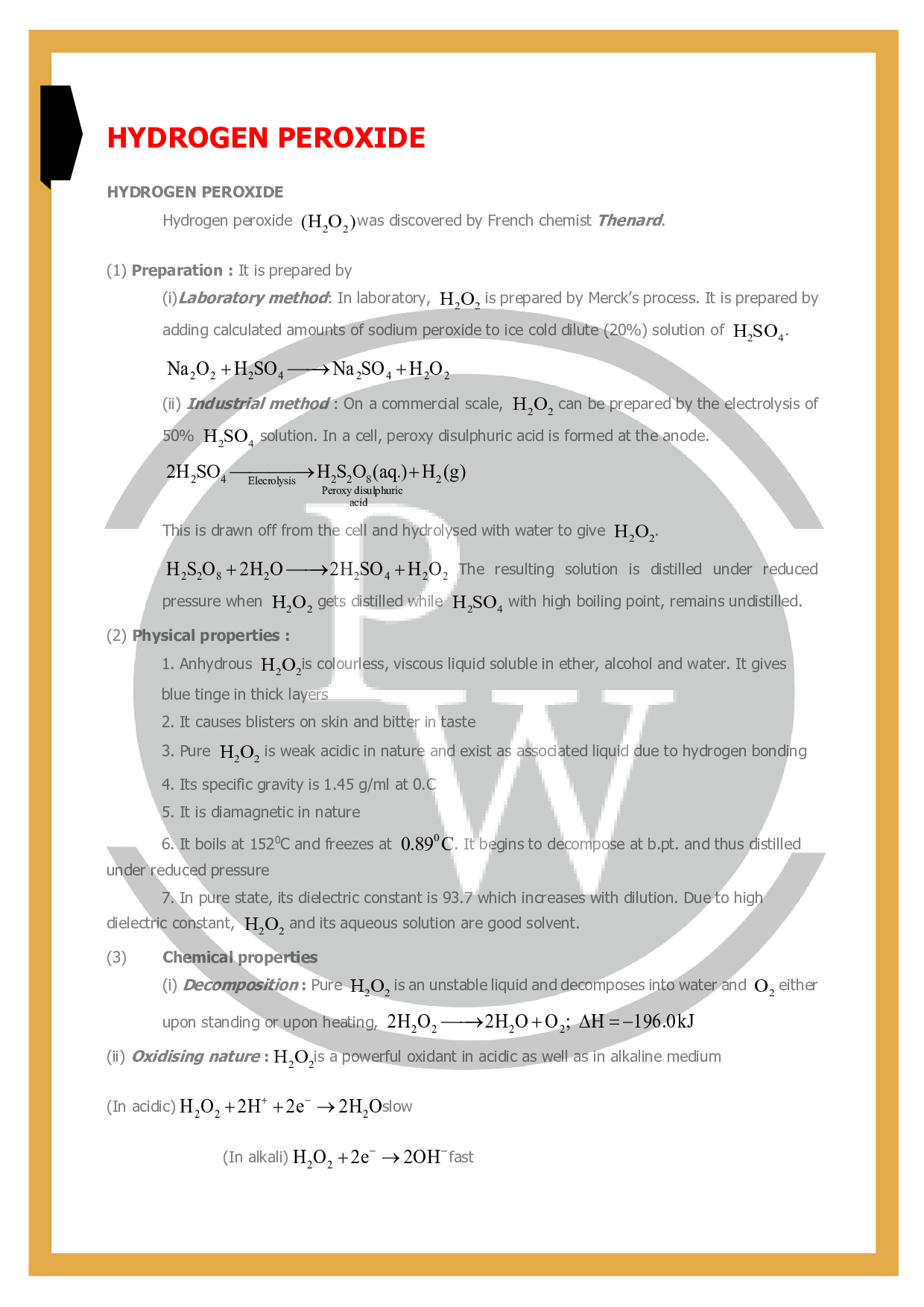 Hydrogen peroxide uses | preparation & properties of Hydrogen peroxide | PW