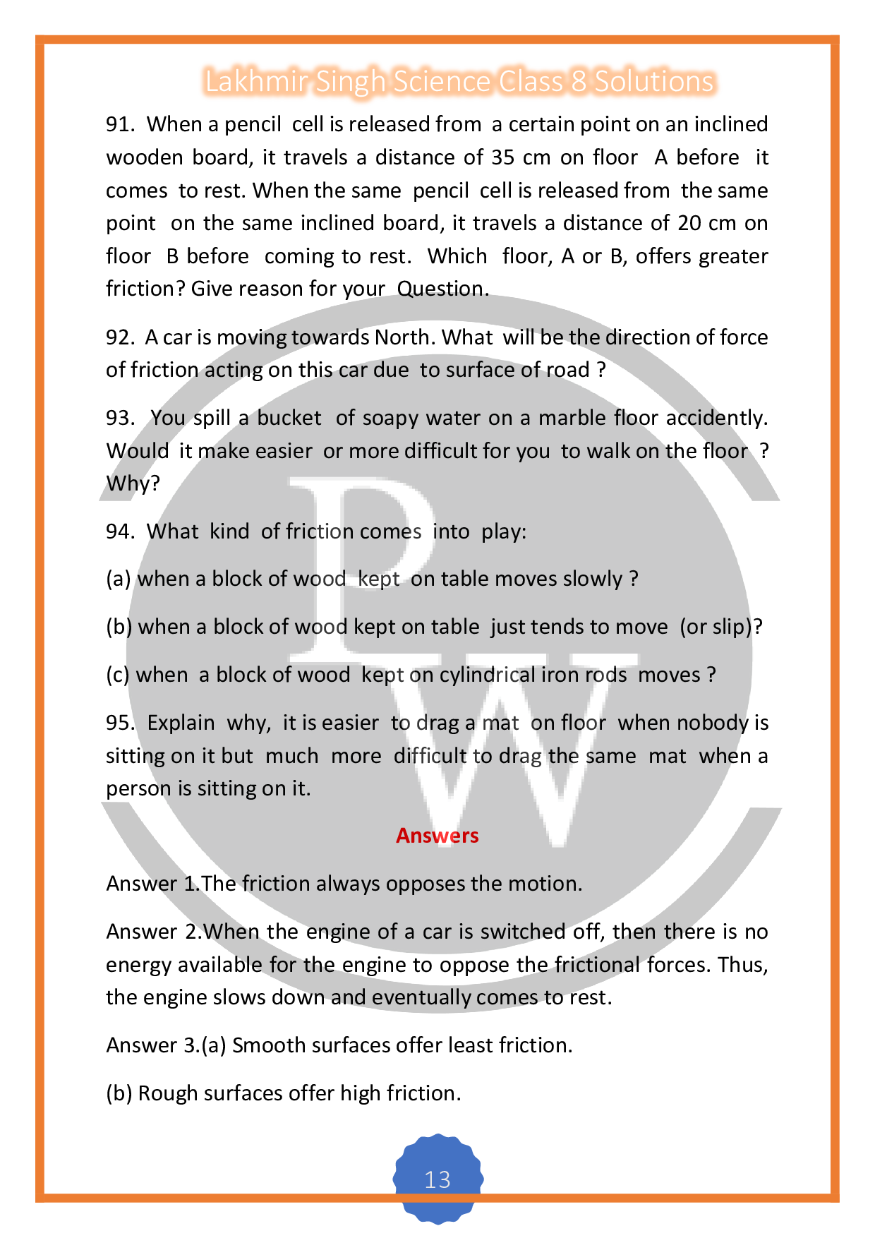 Class 8 Science Chapter 12 – Friction Lakhmir Singh Solutions For