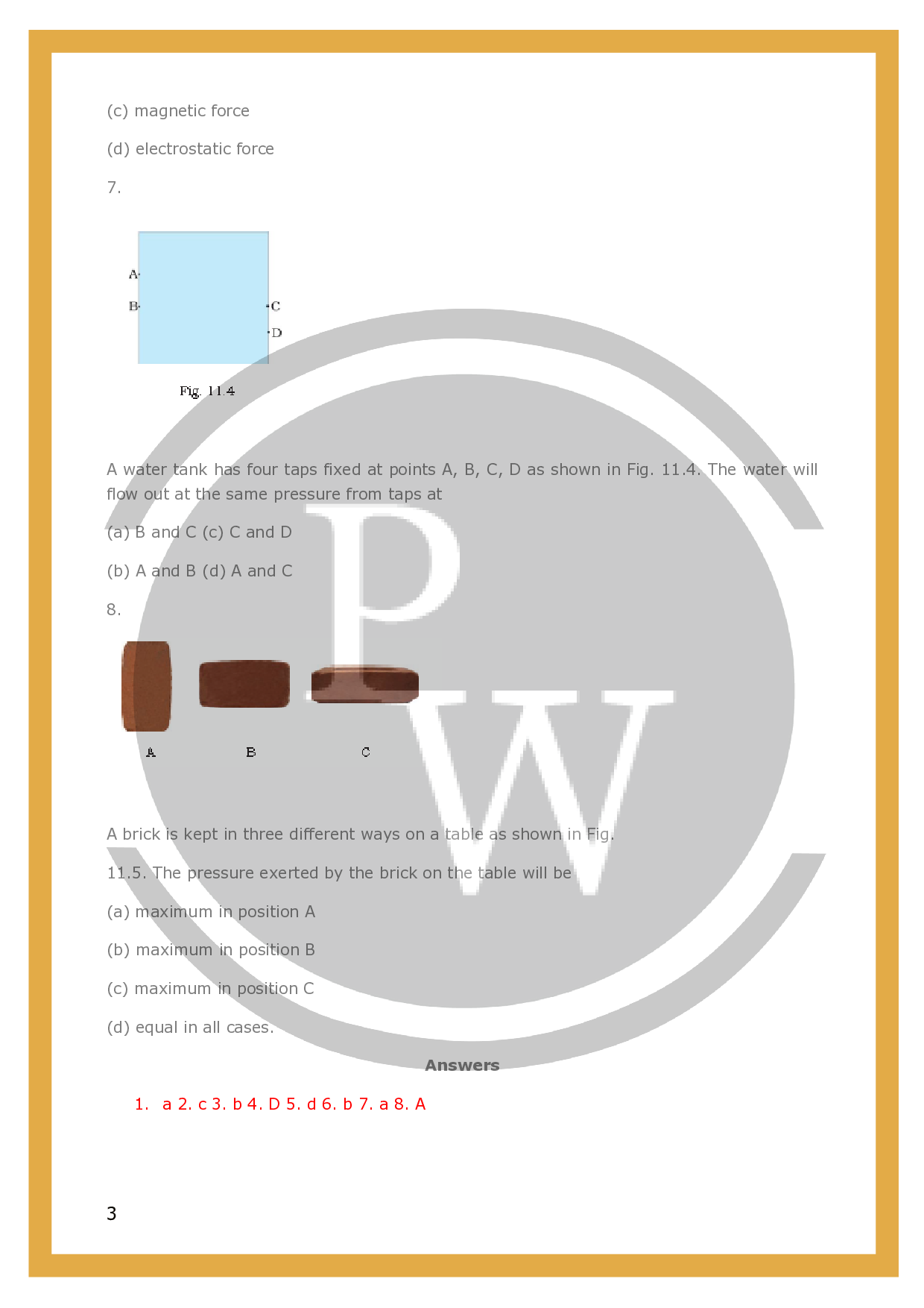HOT & MCQ Based Questions For Class 8 Science Chapter 11 Force and Pressure