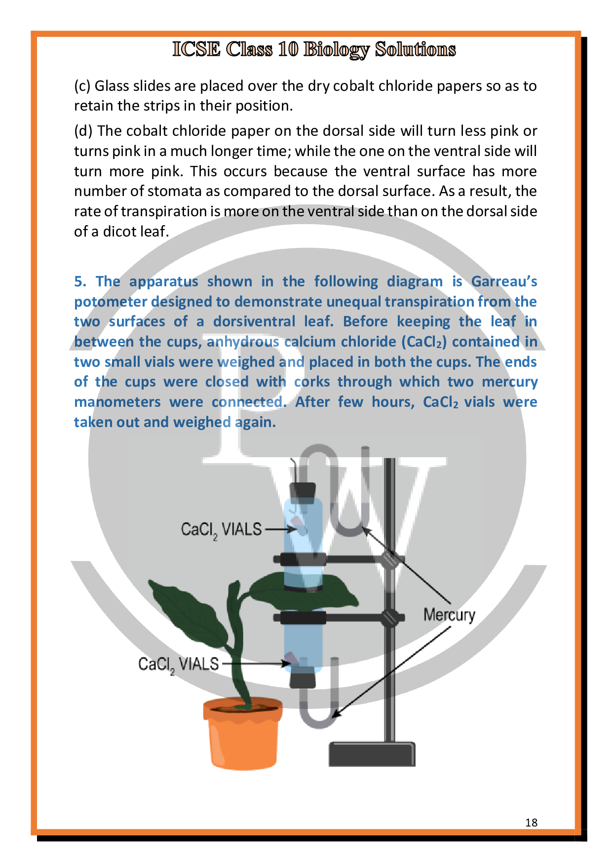ICSE Class 10 Biology solutions for chapter-5 Transpiration | PW