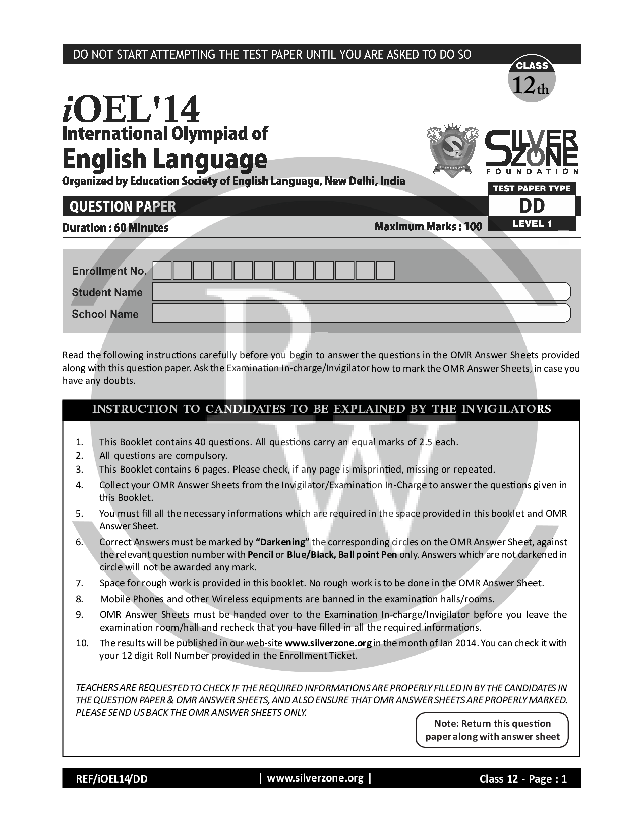 IOEL 2015 Question paper for class 12| Physics wallah