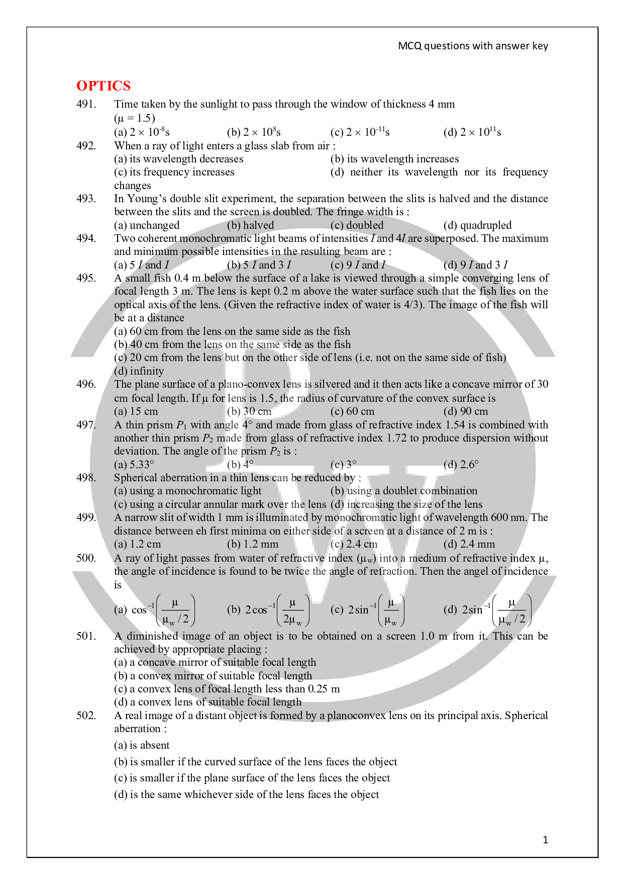 Optics Questions | Optics Problem |Physics Wallah