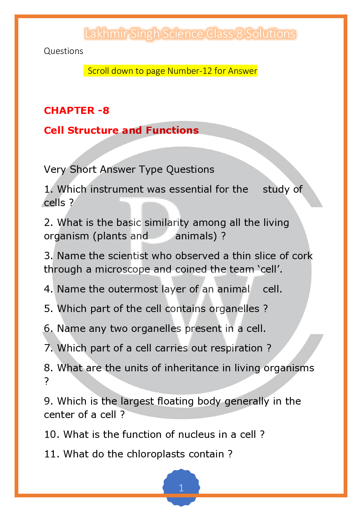 Lakhmir Singh Solutions|Cell Structure And Functions
