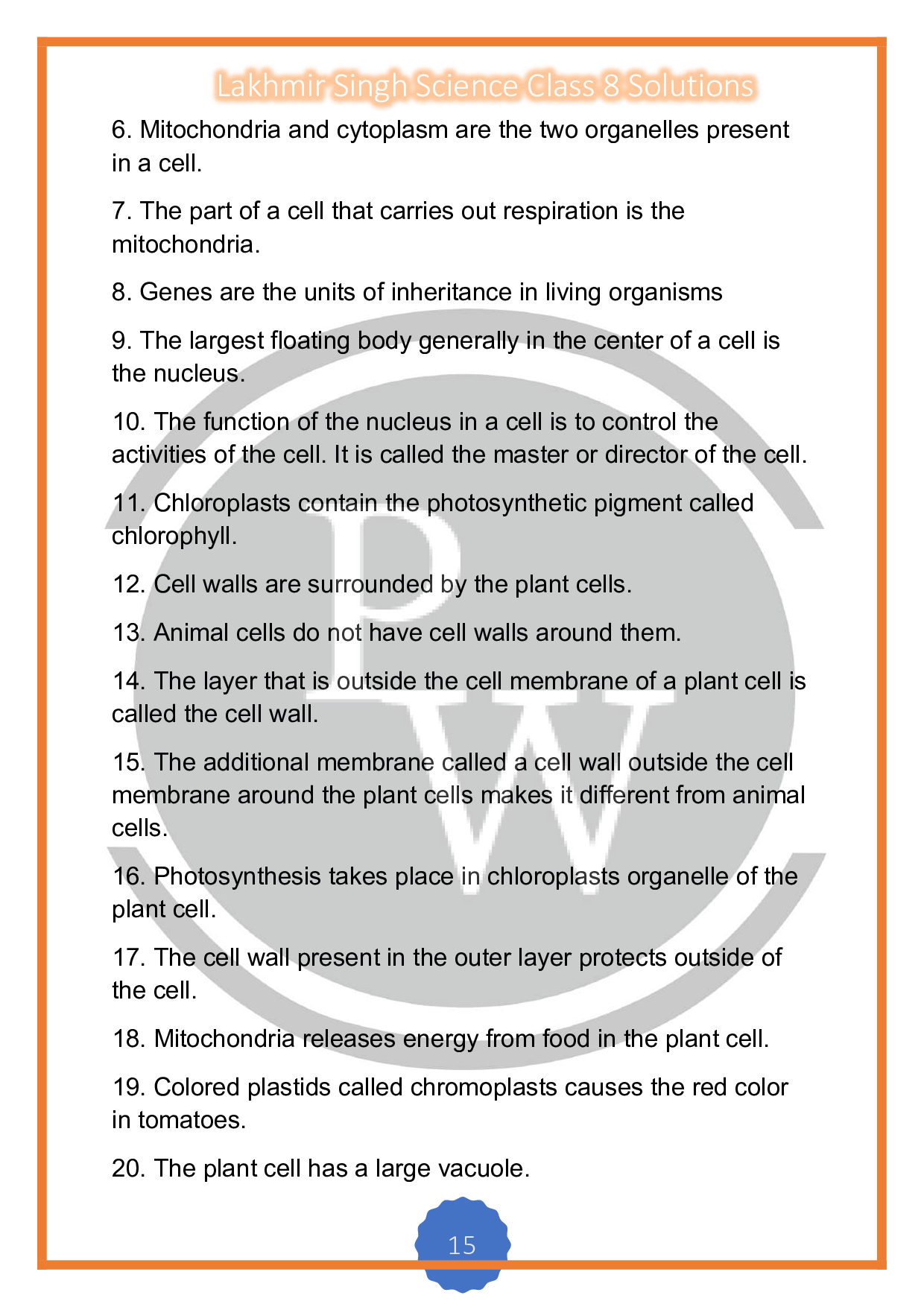 Lakhmir Singh Solutions|Cell Structure And Functions