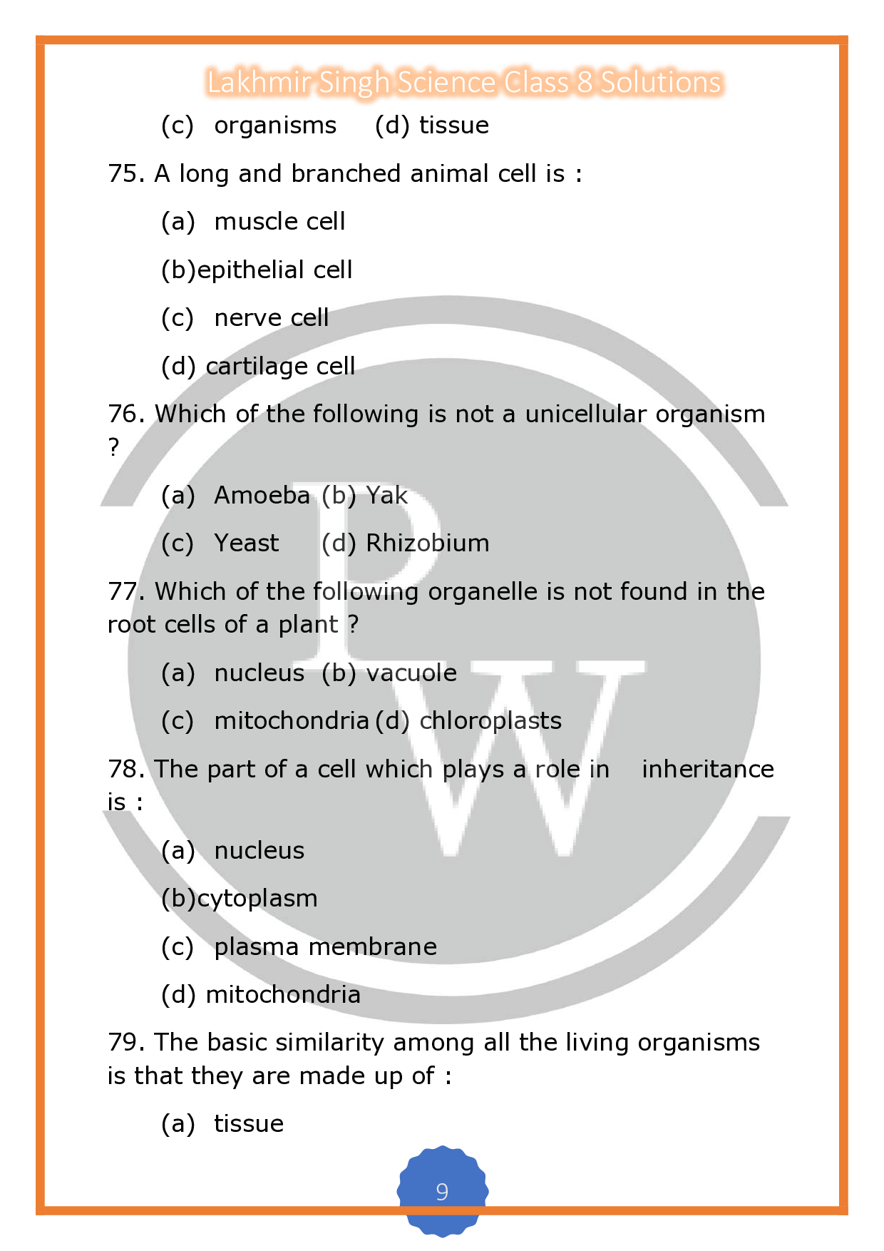 Lakhmir Singh Solutions|Cell Structure And Functions