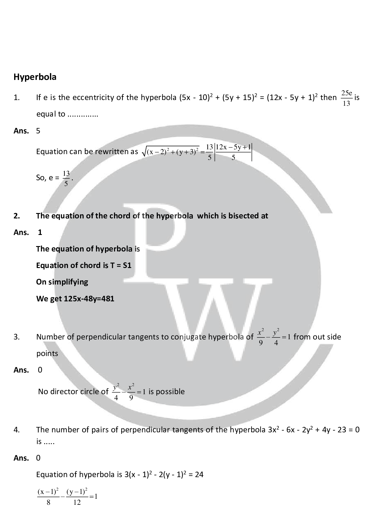 Integer Base Question for JEE chapter- Hyperbola