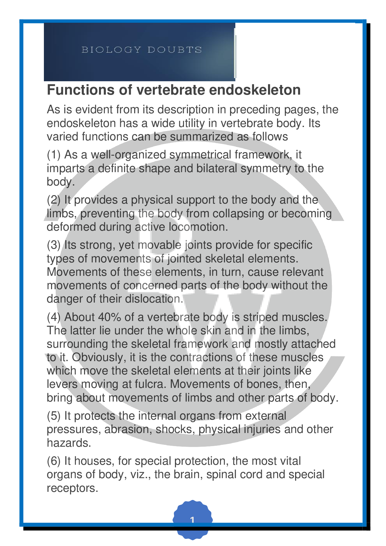 What are the functions of vertebrates? |Physics Wallah