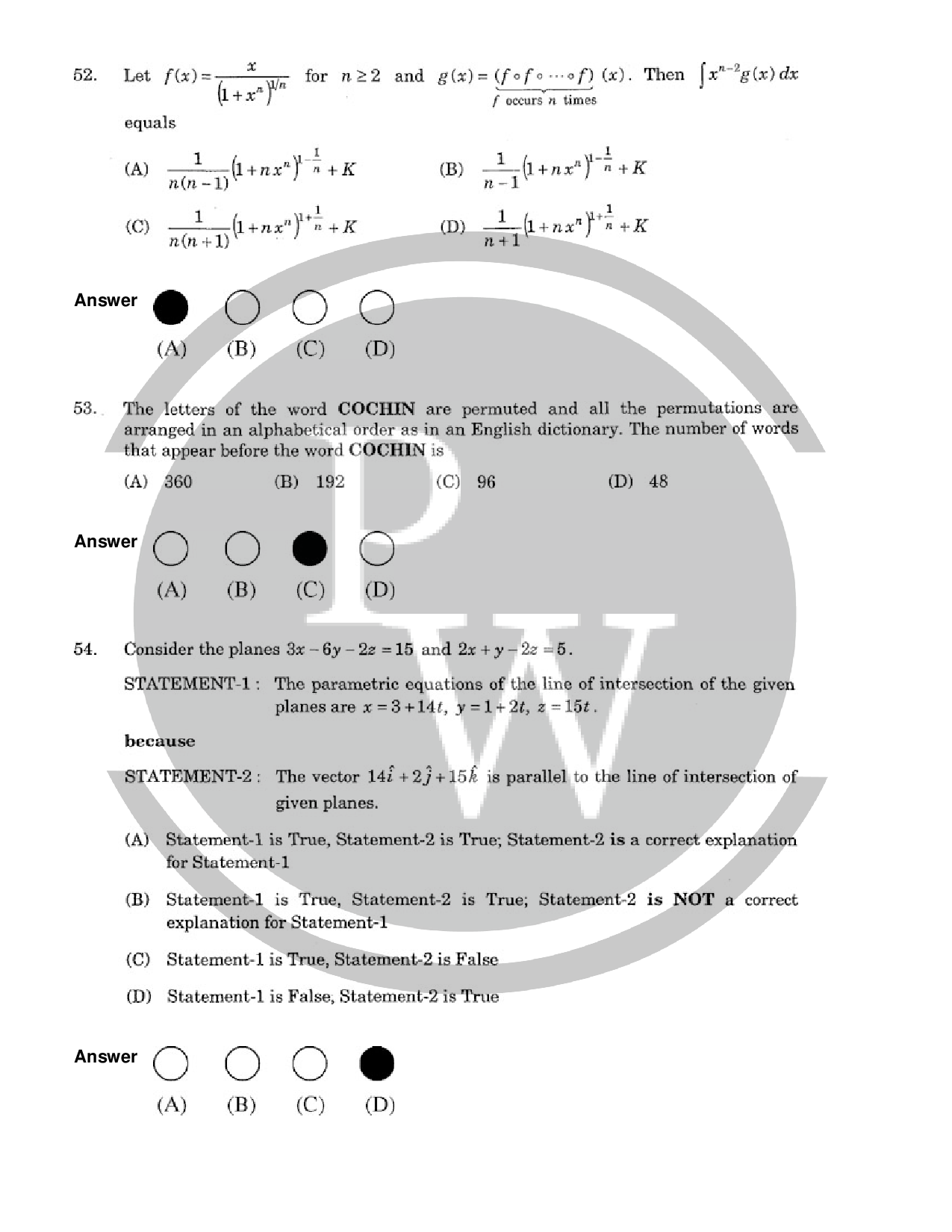 JEE Advance Question paper- 2007 Paper-2 With Answer Key |PW