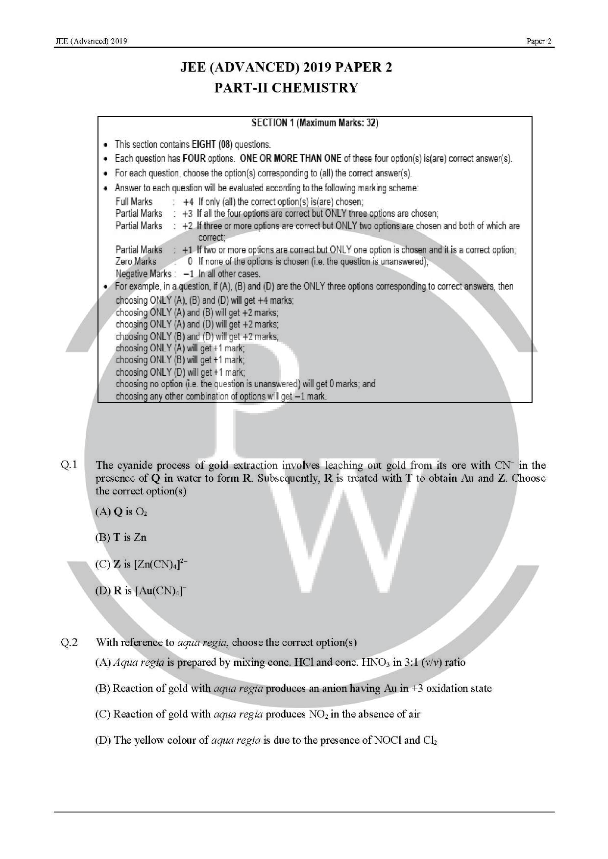 JEE Advance Question paper- 2019 Paper-2 With Answer Key | PW