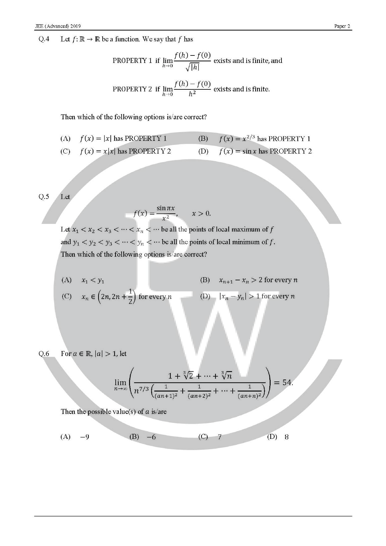 JEE Advance Question paper- 2019 Paper-2 With Answer Key | PW