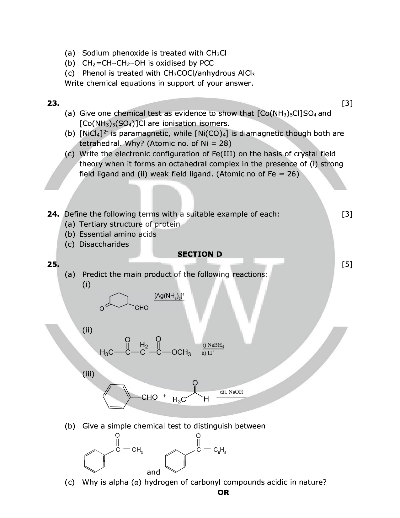 CBSE Class 12 Chemistry Question Paper 2019 Pdf | PW