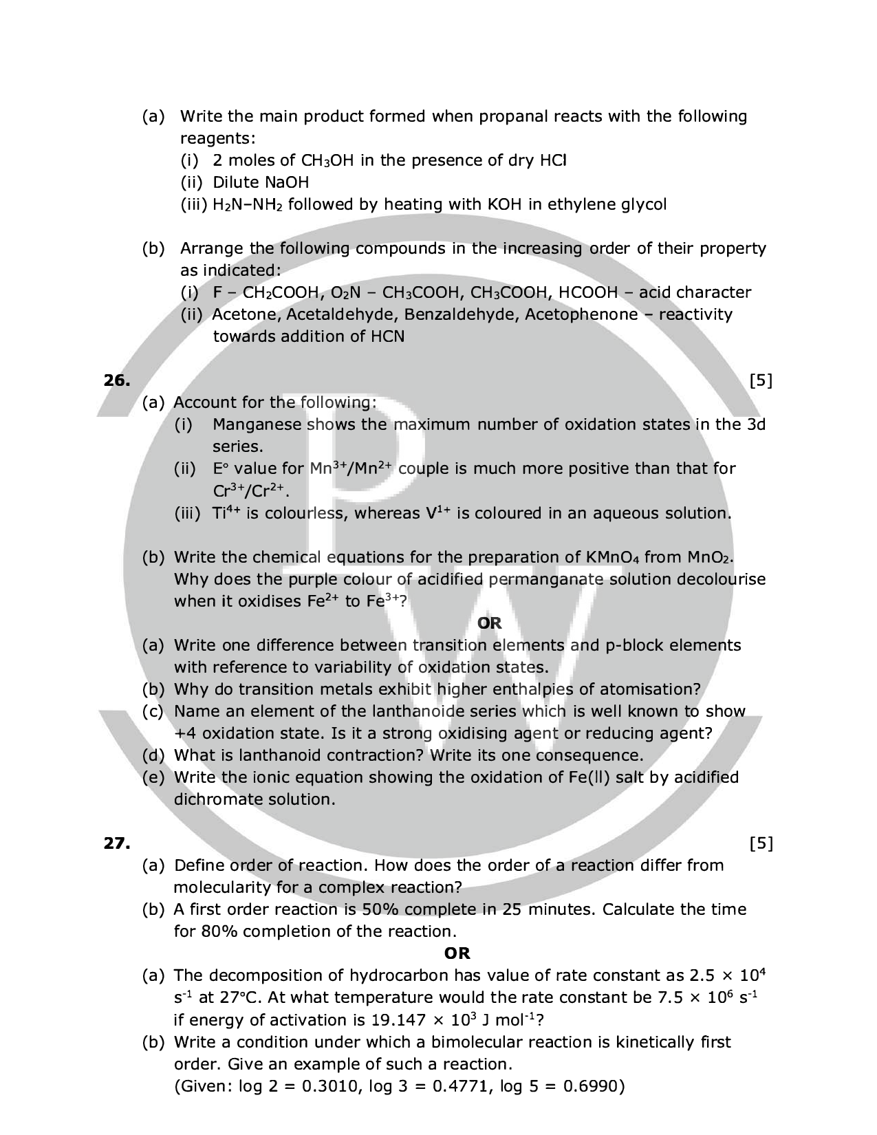 CBSE Class 12 Chemistry Question Paper 2019 Pdf | PW