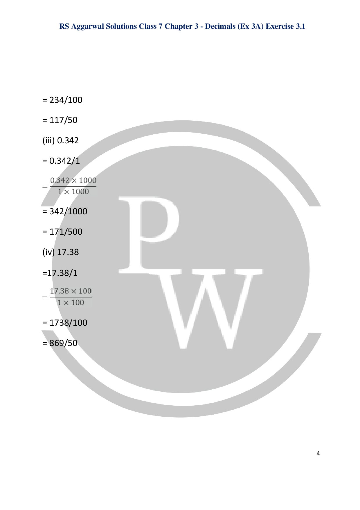 Exercise-3A of RS Aggarwal Class 7 Maths Solutions Chapter-3 Decimals|PW