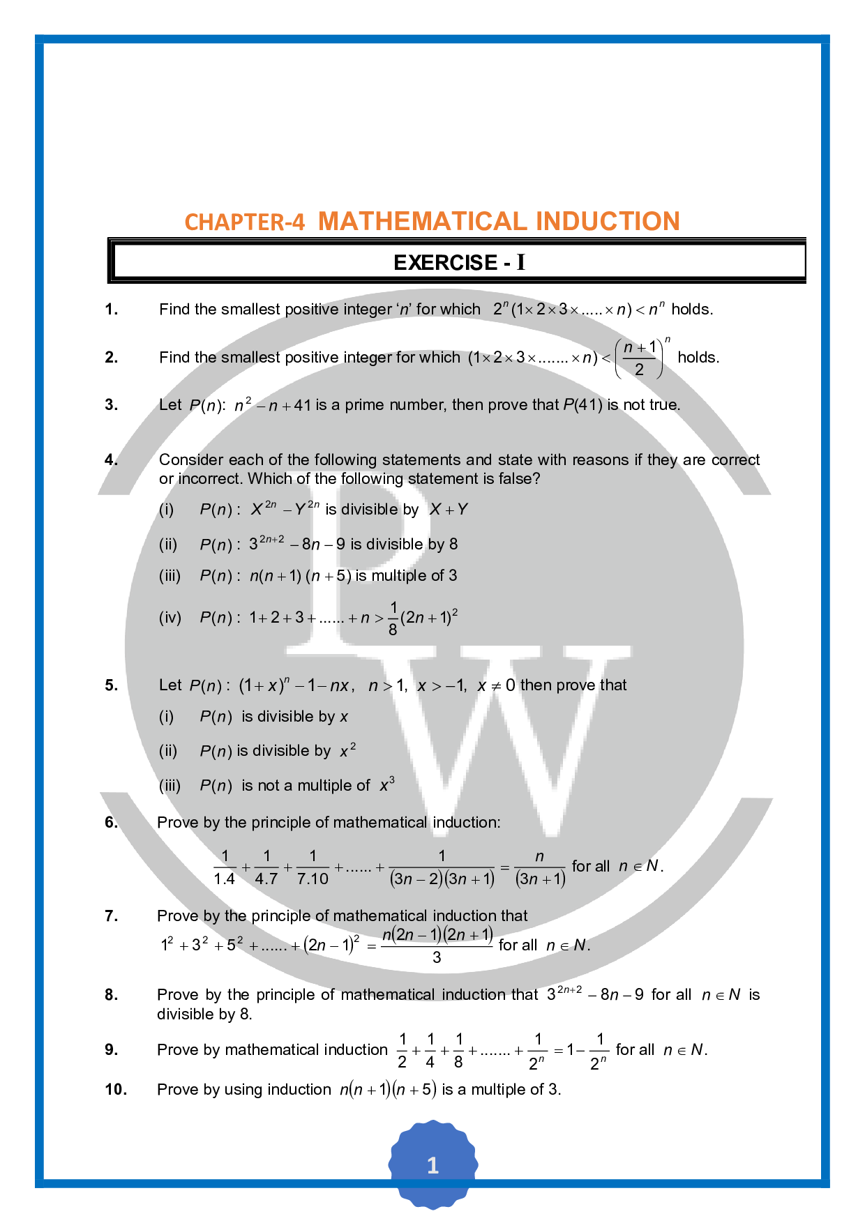 Questions Based on chapter-Mathematical induction Questions Based on chapter-Mathematical induction
