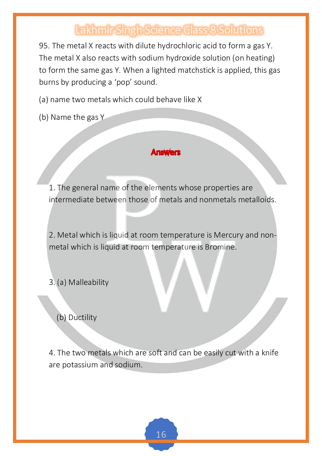 Lakhmir Singh Solutions|Materials: Metals And Non-Metals