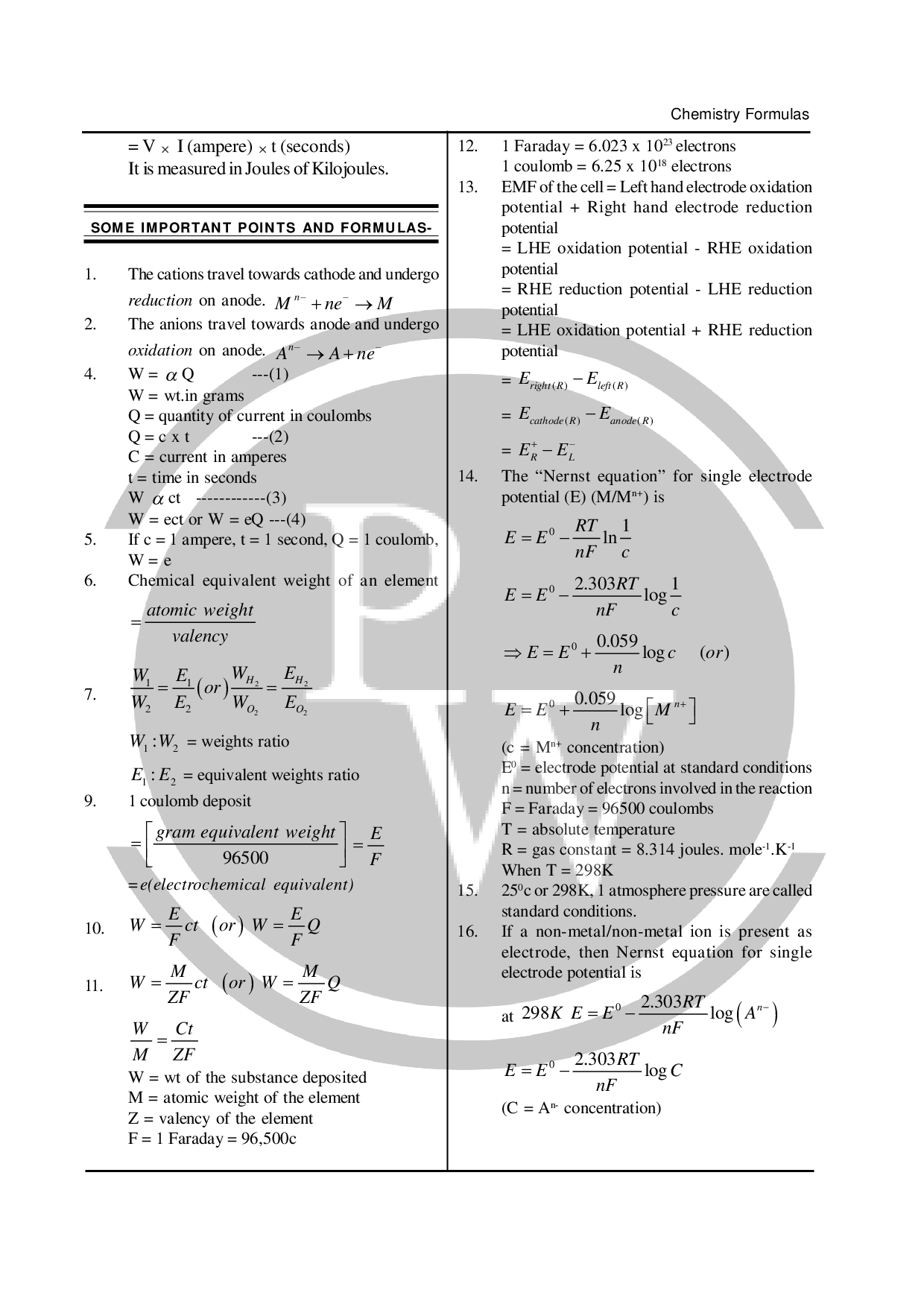 Electrochemistry Chemistry formula | Physics Wallah