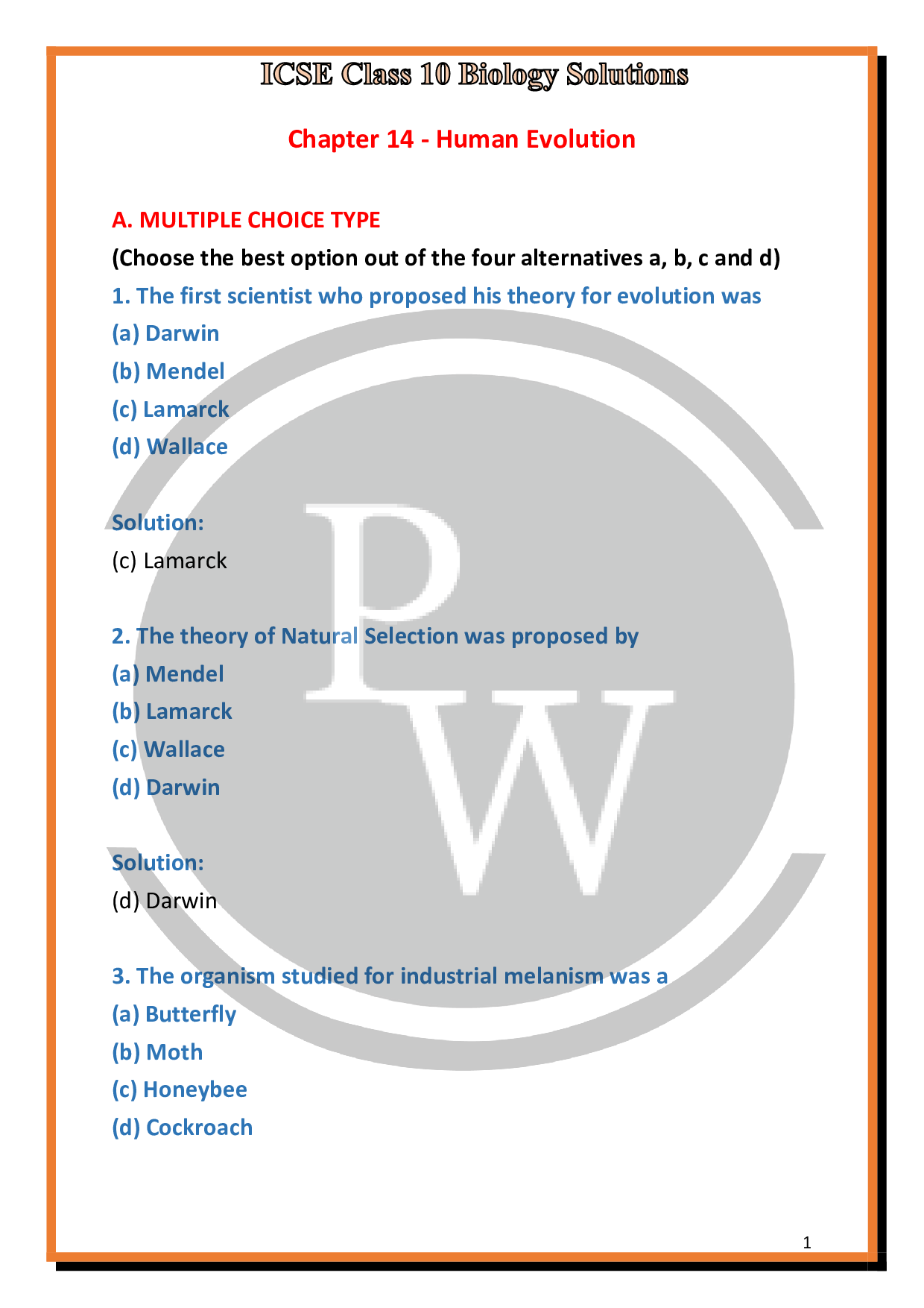 ICSE Class 10 Biology Solutions For Chapter-14 Human Evolution | PW